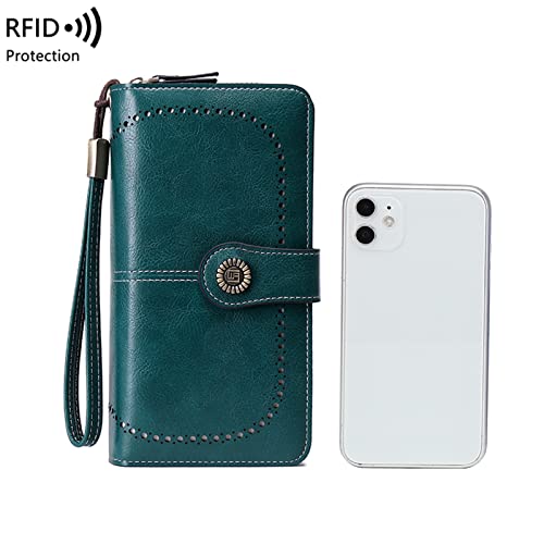 Earnda Wallet for Women RFID Credit Card Holder Leather Large Capacity Wristlet Wallets Black