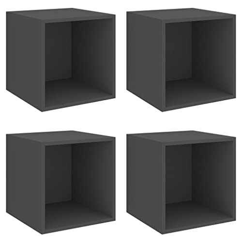 Queen.Y Floating Shelves Set of 4, Wall Mounted Cube Shelves with Cabinet, Wall Hanging Storage Shelves, Home Decor Furniture, Grey