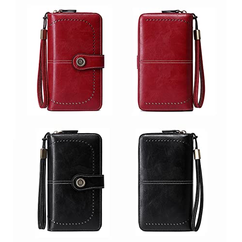 Earnda Wallet for Women RFID Credit Card Holder Leather Large Capacity Wristlet Wallets Black