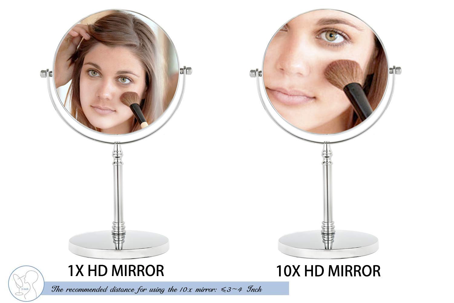 TAOKEY 8Inch 10X Magnifying Mirror, Double Sided Makeup Mirror on Round Stand for Tabletop, Bedroom Vanity Desk and Bathroom Counter - Free Standing Double Sided 10X/1X Magnification Mirror.