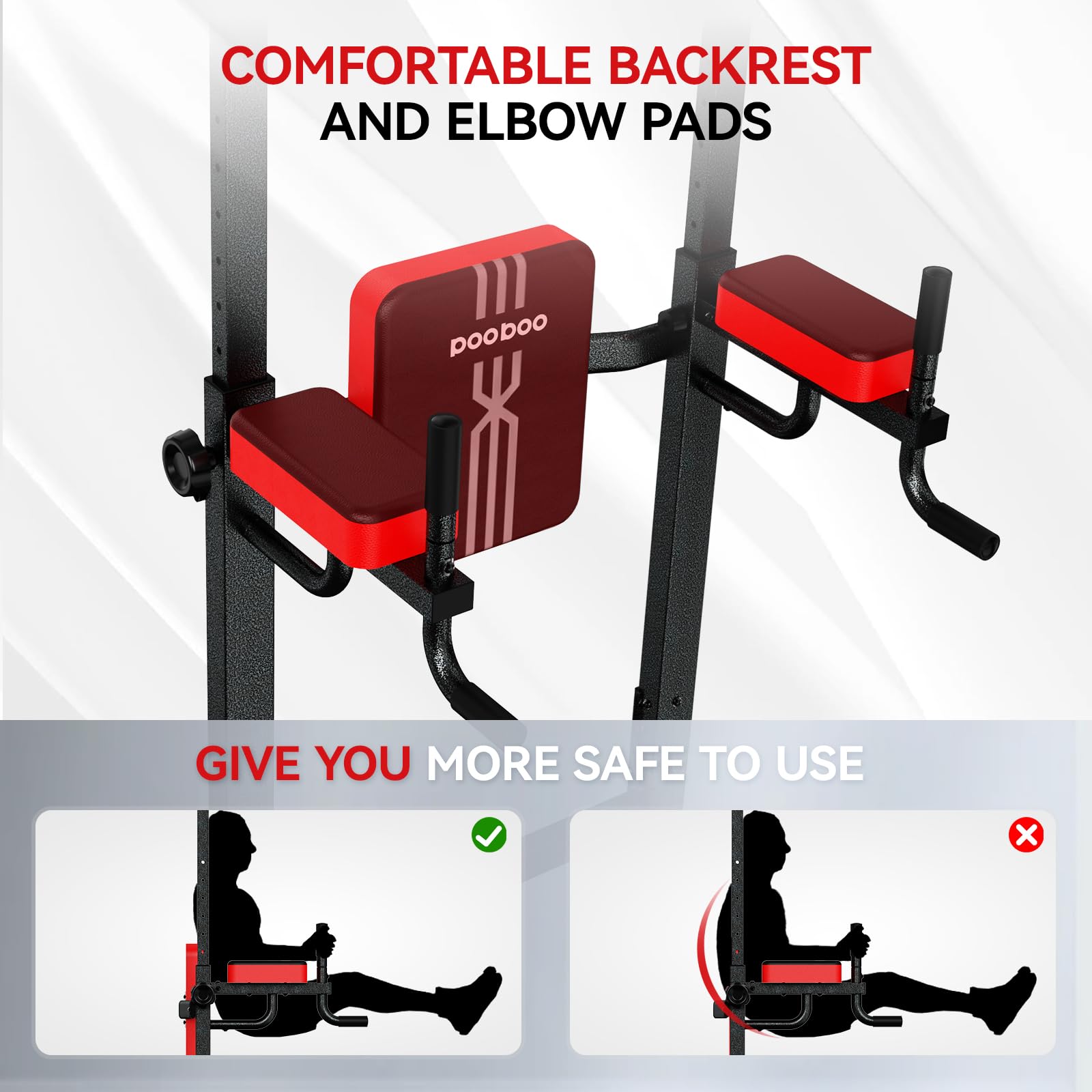 Pooboo Power Tower Dip Station, Pull Up Bar Stand for Fitness Home Gym Workout, Pull Up Dip Station, Multi-Function Power Tower Pull Up Bar,Adjustable Strength Training Fitness Equipment, 350LB Weight