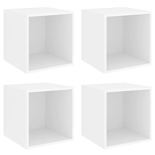 Queen.Y Floating Shelves Set of 4, Wall Mounted Cube Shelves with Cabinet, Wall Hanging Storage Shelves, Home Decor Furniture, White