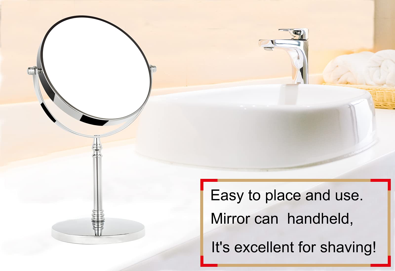 TAOKEY 8Inch 10X Magnifying Mirror, Double Sided Makeup Mirror on Round Stand for Tabletop, Bedroom Vanity Desk and Bathroom Counter - Free Standing Double Sided 10X/1X Magnification Mirror.
