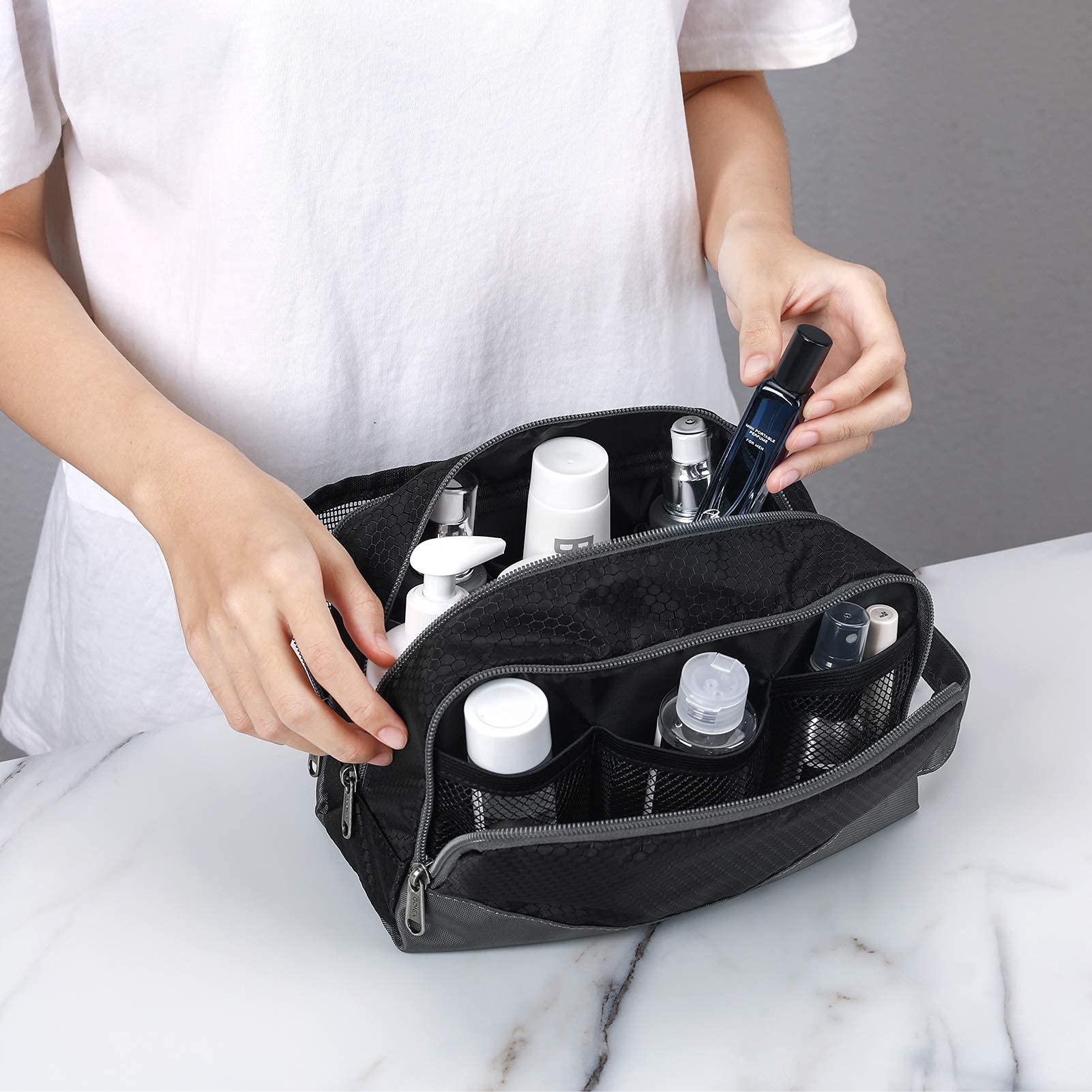 Gonex Travel Toiletry Bag Nylon, Dopp Kit Shaving Bag Toiletry Organizer Black
