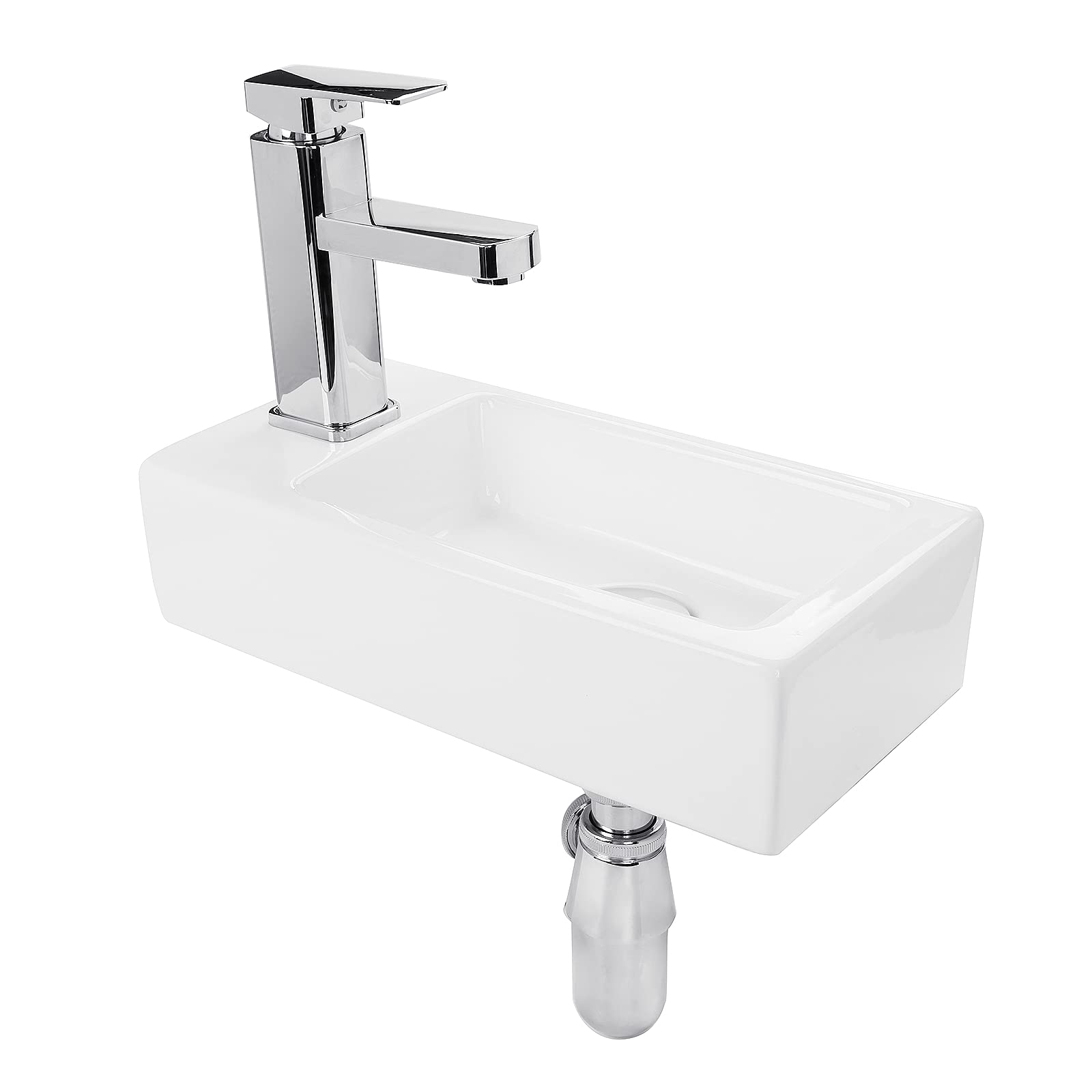 QUXIJA Ceramic Liberty Wall Mount Sink, Rectangle Small Bathroom Sink,Classic Look and Save Space,Right/Left Hand (Left Hand)