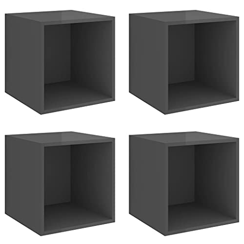 Queen.Y Floating Shelves Set of 4, Wall Mounted Cube Shelves with Cabinet, Wall Hanging Storage Shelves, Home Decor Furniture, High Gloss Gray