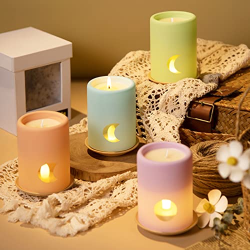 Eucalyptus & Chamomile Scented Candle with 72-Hour LED Light,Healing Moon and 2-in-1 Design,1.3oz Soy Wax 10 Hours Long Lasting Burn,Candles for Home Scented Perfect Spiritual Aromatherapy Gift