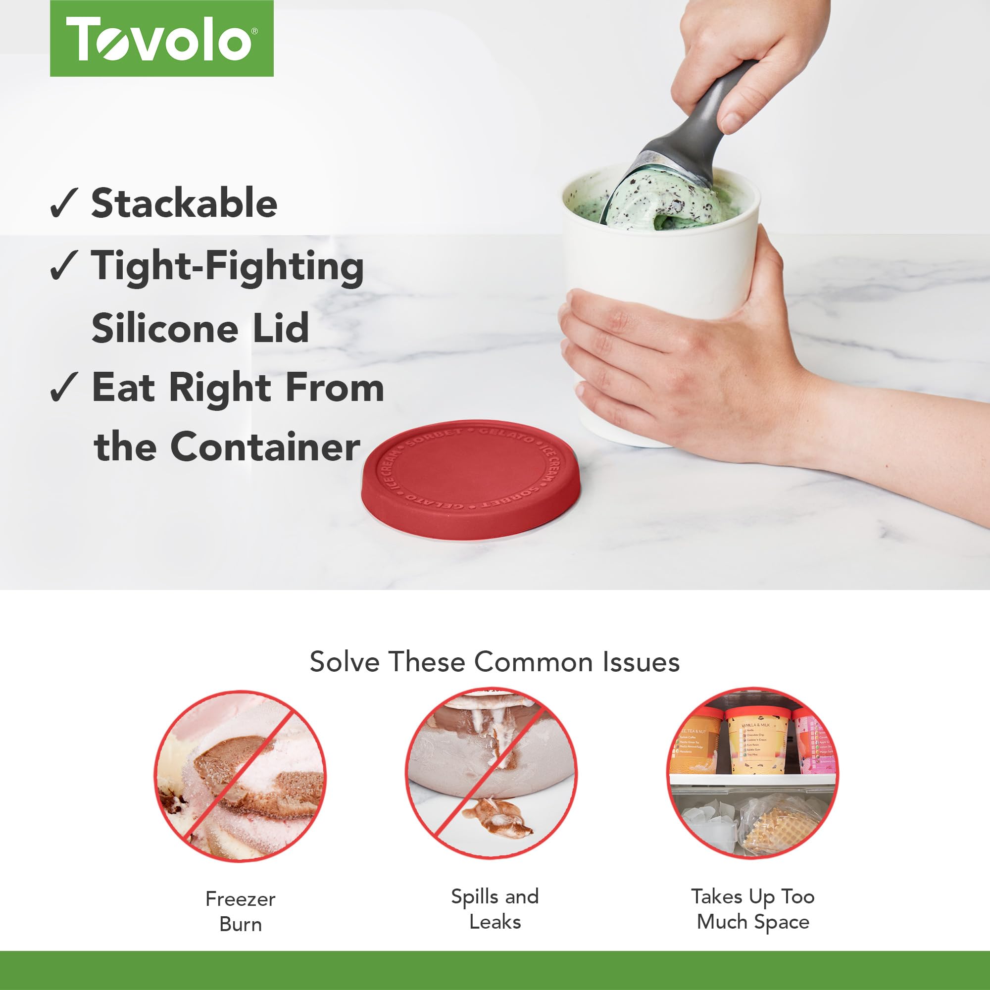 Tovolo Stackable Sweet Treat Ice Cream Tub with Tight-Fitting Silicone Lid Freezer Storage Container for Sorbet & Gelato, BPA-Free & Dishwasher-Safe, 1-Quart, Oyster Gray
