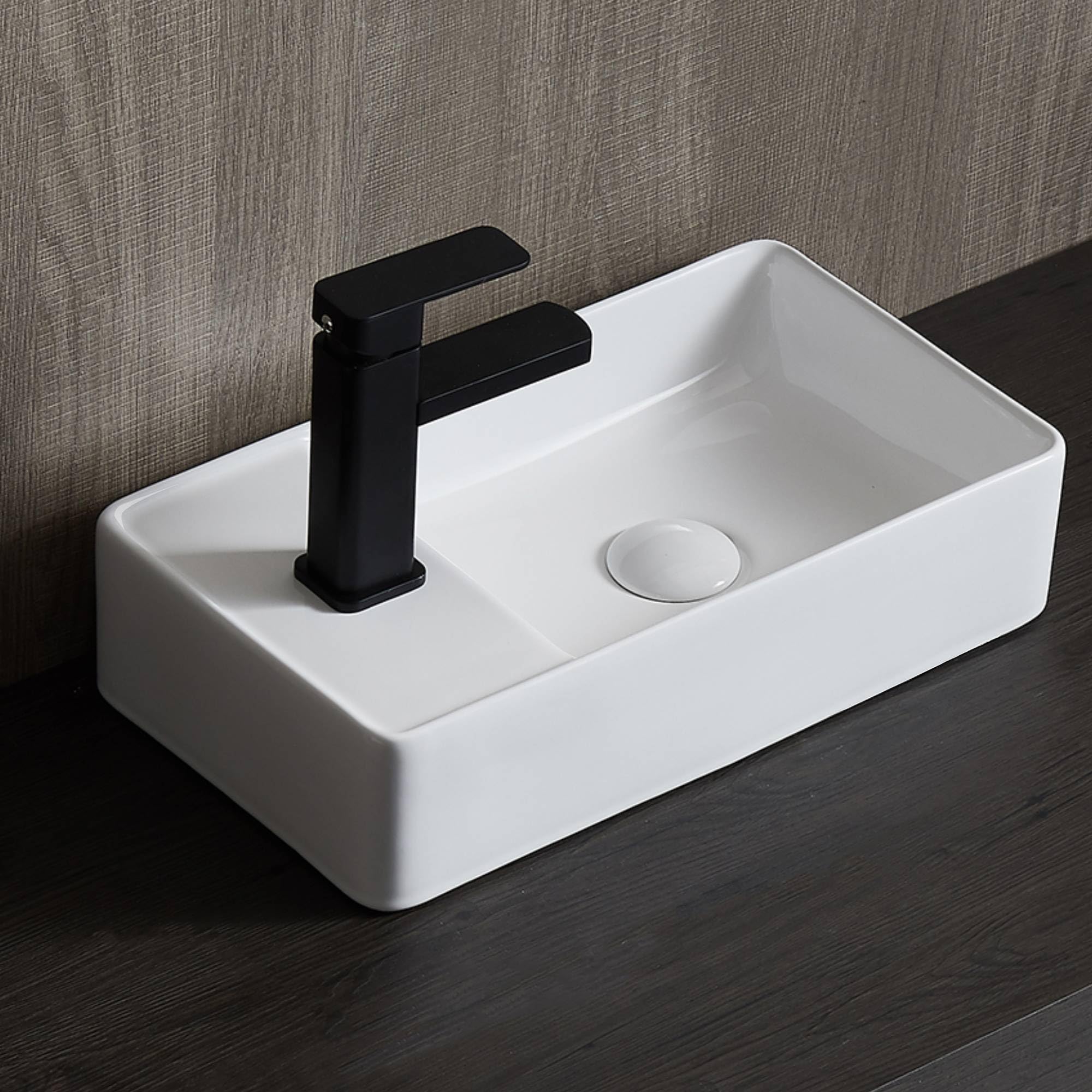 Bathroom Sink 18" x 10" Rectangle, Eridanus Wall Mount Vessel Sink Floating, Modern White Ceramic Porcelain Vitreous Countertop Wash Basin Wall Hang Bowl Space Saving Small Sinks