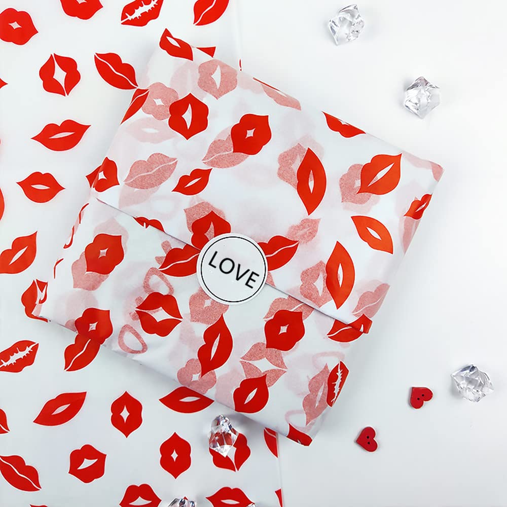 MORANTI Red Lips Pattern Bulk Tissue Gift Wrap 25 Sheets 19.7 Inch x 27.5 Inch for Birthday, Wedding, Anniversary, Valentine's Day Party Supplies
