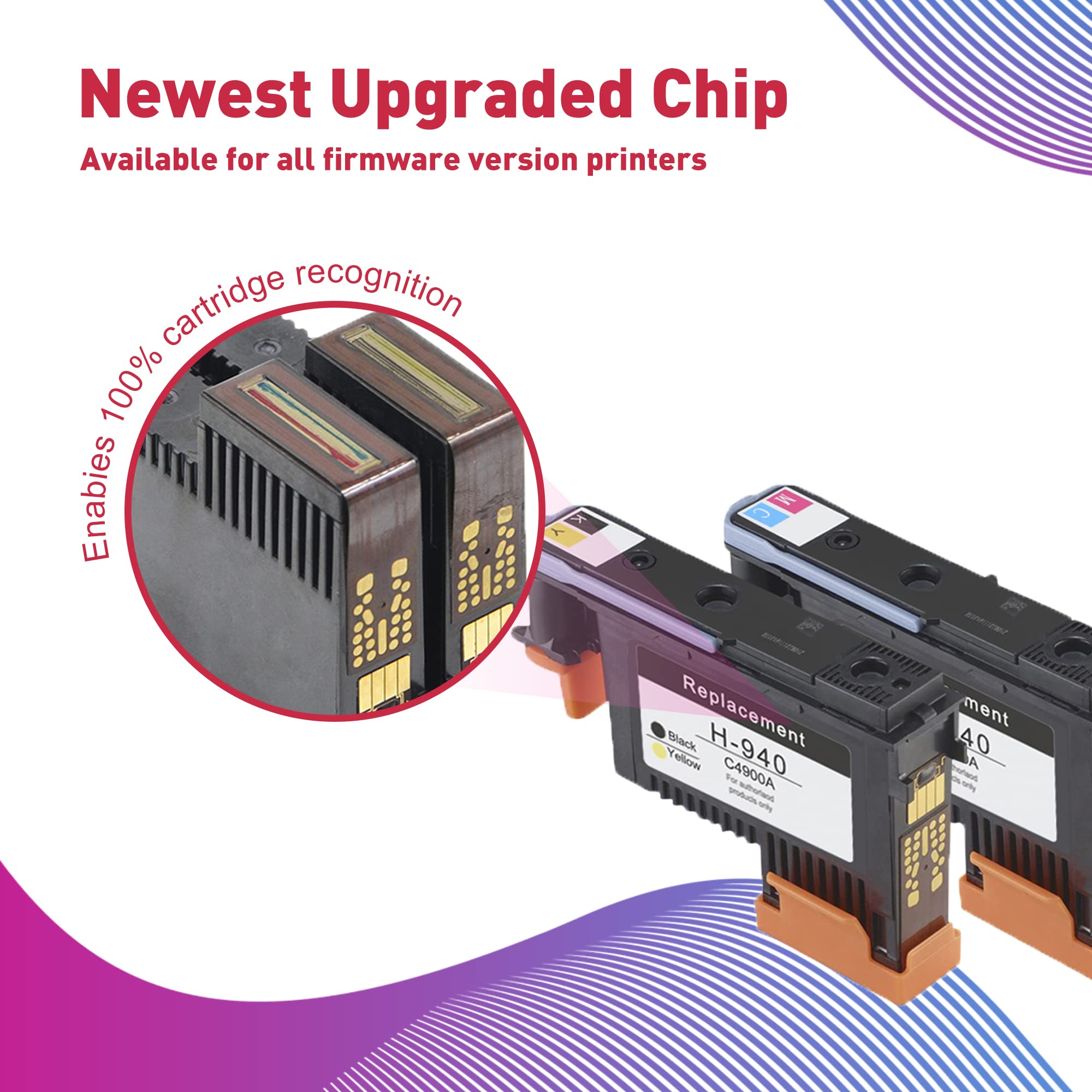 HOTCOLOR 8500 printhead Replacement for HP 940 Printhead C4900a and C4901a Printheads for HP 8500A Officejet pro 8000 8500 8500A Plus 8500A Premium 8500 Printhead (Black/Yellow Cyan/Magenta 2PK)