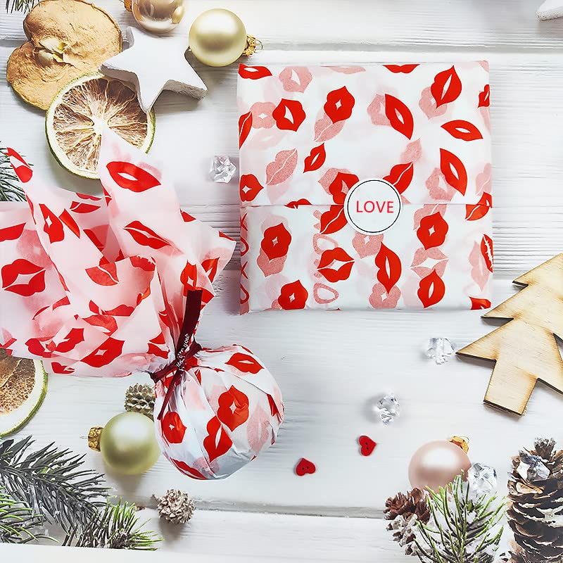 MORANTI Red Lips Pattern Bulk Tissue Gift Wrap 25 Sheets 19.7 Inch x 27.5 Inch for Birthday, Wedding, Anniversary, Valentine's Day Party Supplies