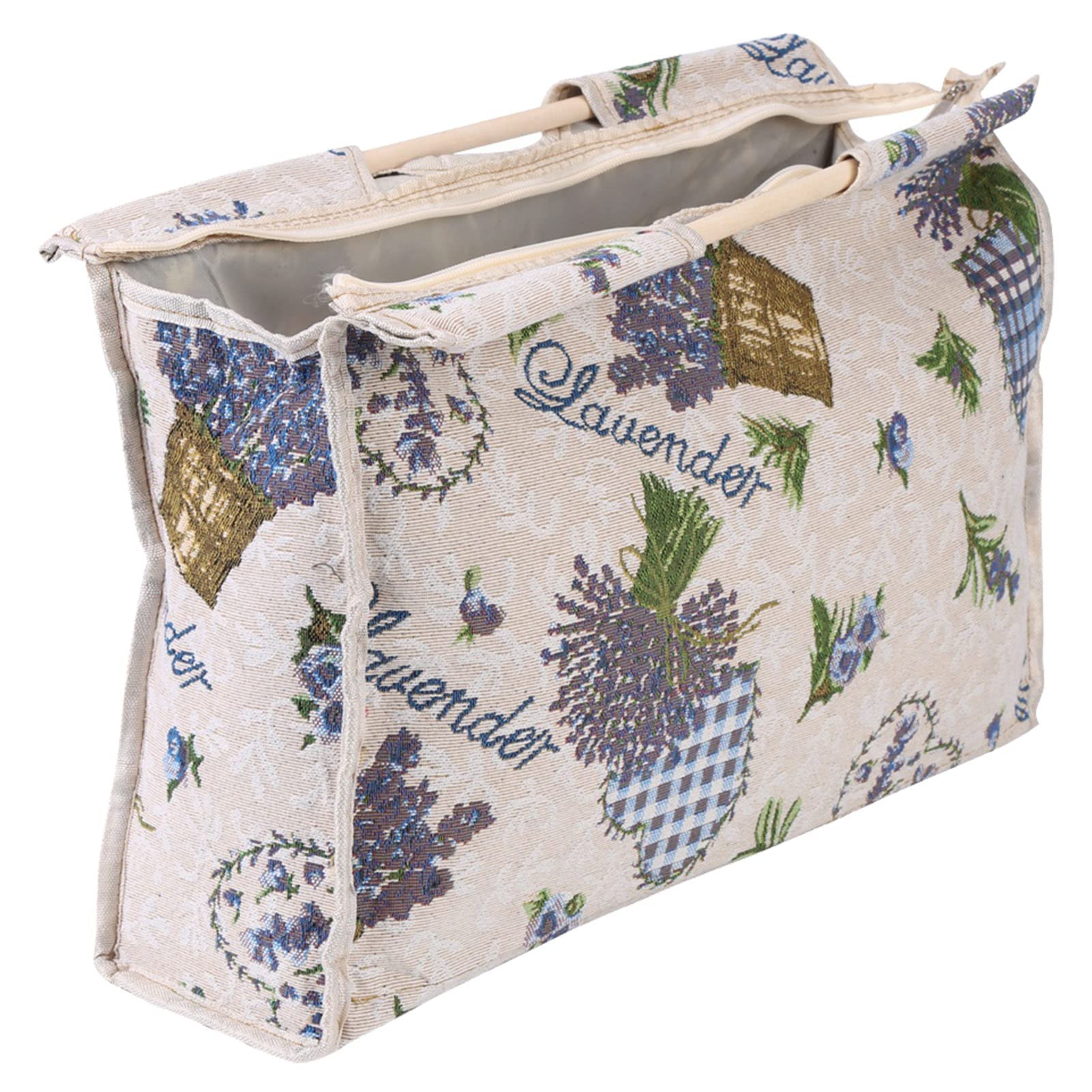 Knitting Needles Storage Bag, Exquisite Wood Handle Fabric Storage Bag Household Yarn Storage Tote Organizer Sewing Accessories for Knitting Needles Sewing Tools Storage Bag (Blue Flower)