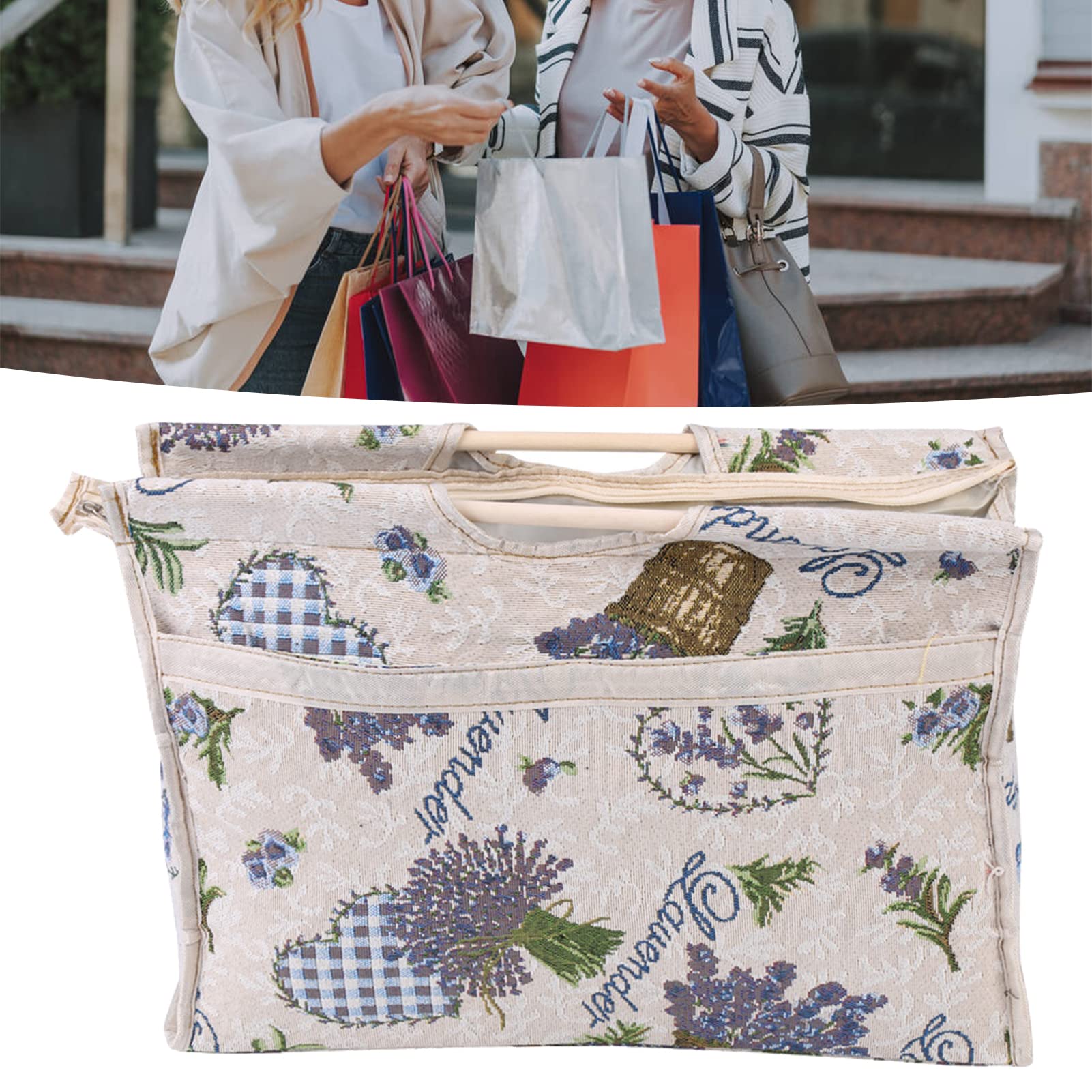 Knitting Needles Storage Bag, Exquisite Wood Handle Fabric Storage Bag Household Yarn Storage Tote Organizer Sewing Accessories for Knitting Needles Sewing Tools Storage Bag (Blue Flower)