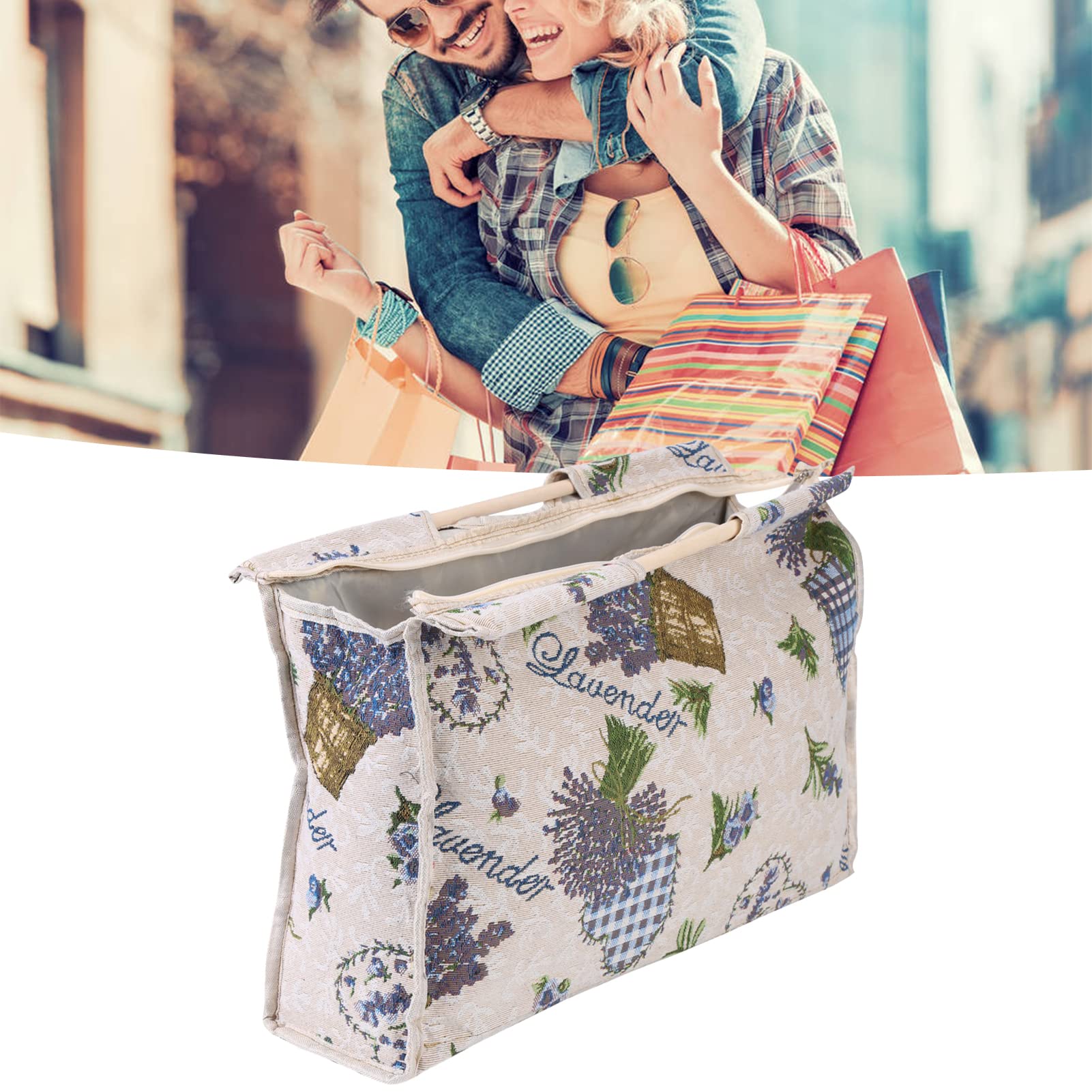 Knitting Needles Storage Bag, Exquisite Wood Handle Fabric Storage Bag Household Yarn Storage Tote Organizer Sewing Accessories for Knitting Needles Sewing Tools Storage Bag (Blue Flower)