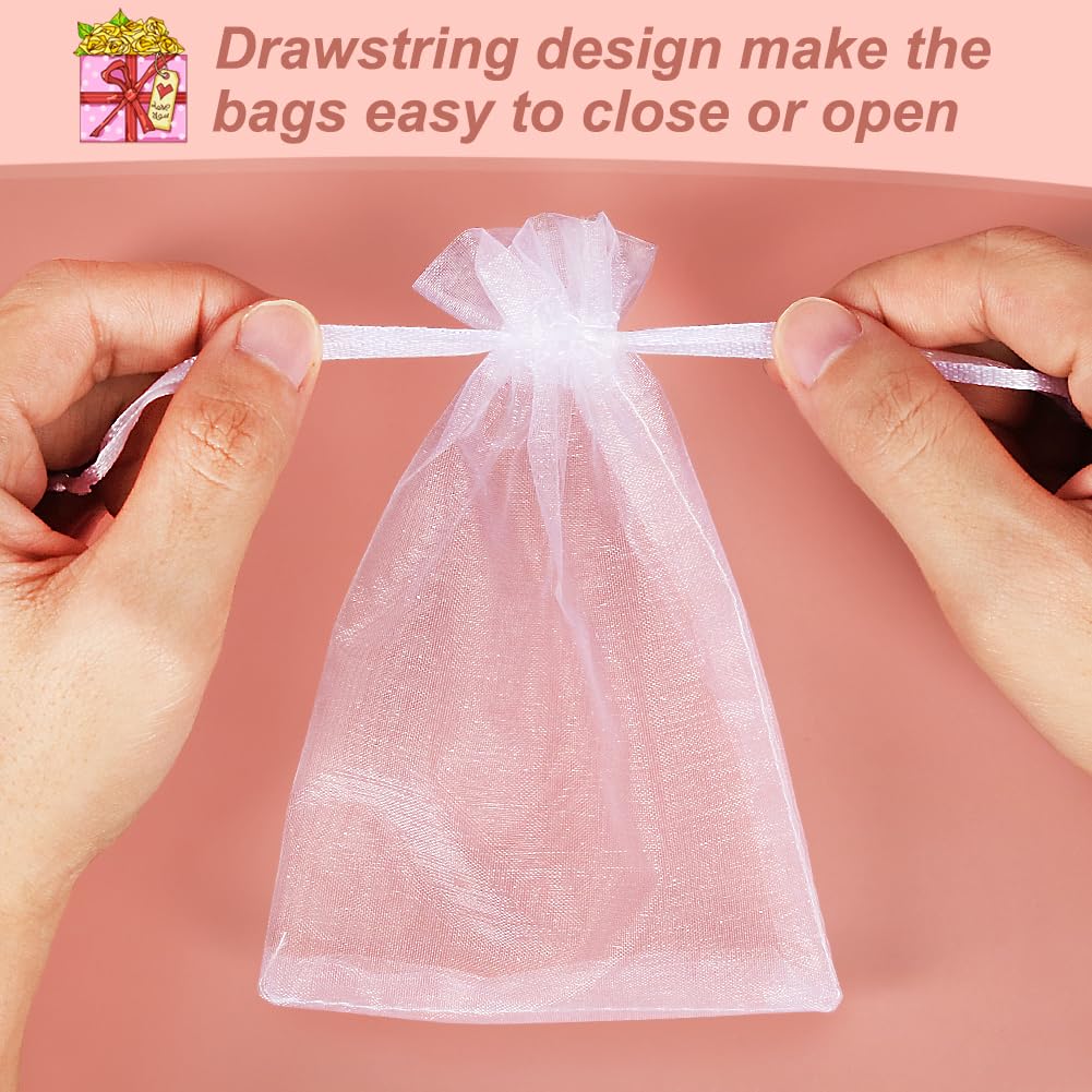 HRX Package 100pcs White Organza Bags, 4 x 6 inches Christmas Wedding Favors Gift Drawstring Bags Jewelry Pouches Candy Mesh Pouches
