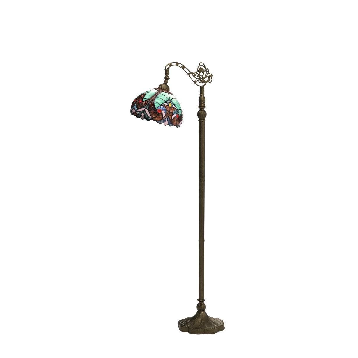 WERFACTORY Tiffany Floor Lamp Green Liaison Stained Glass Arched Lamp 12X18X64 Inches Gooseneck Adjustable Corner Standing Reading Light Decor Bedroom Living Room S160G Series