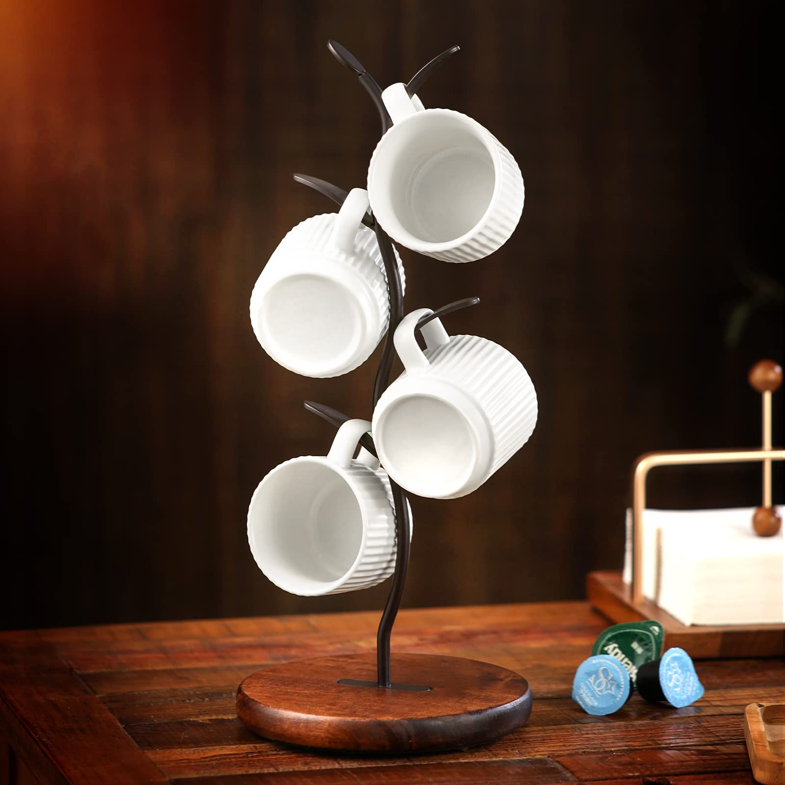 YIWANFW Mug Holder,Coffee Mug Holder Countertop Mug Tree Holder Attractive Design 16-inch Wooden Base Mug Holder Stands for Counter