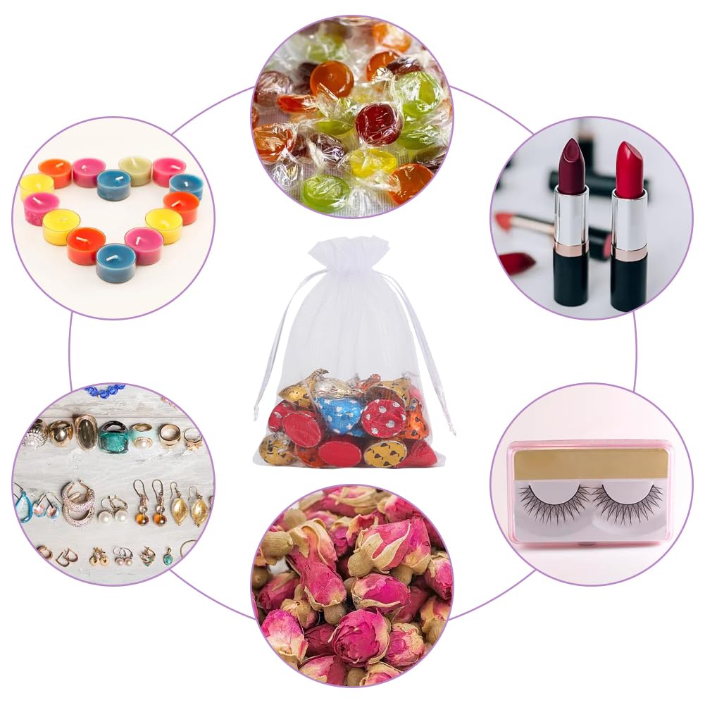 HRX Package 100pcs White Organza Bags, 4 x 6 inches Christmas Wedding Favors Gift Drawstring Bags Jewelry Pouches Candy Mesh Pouches