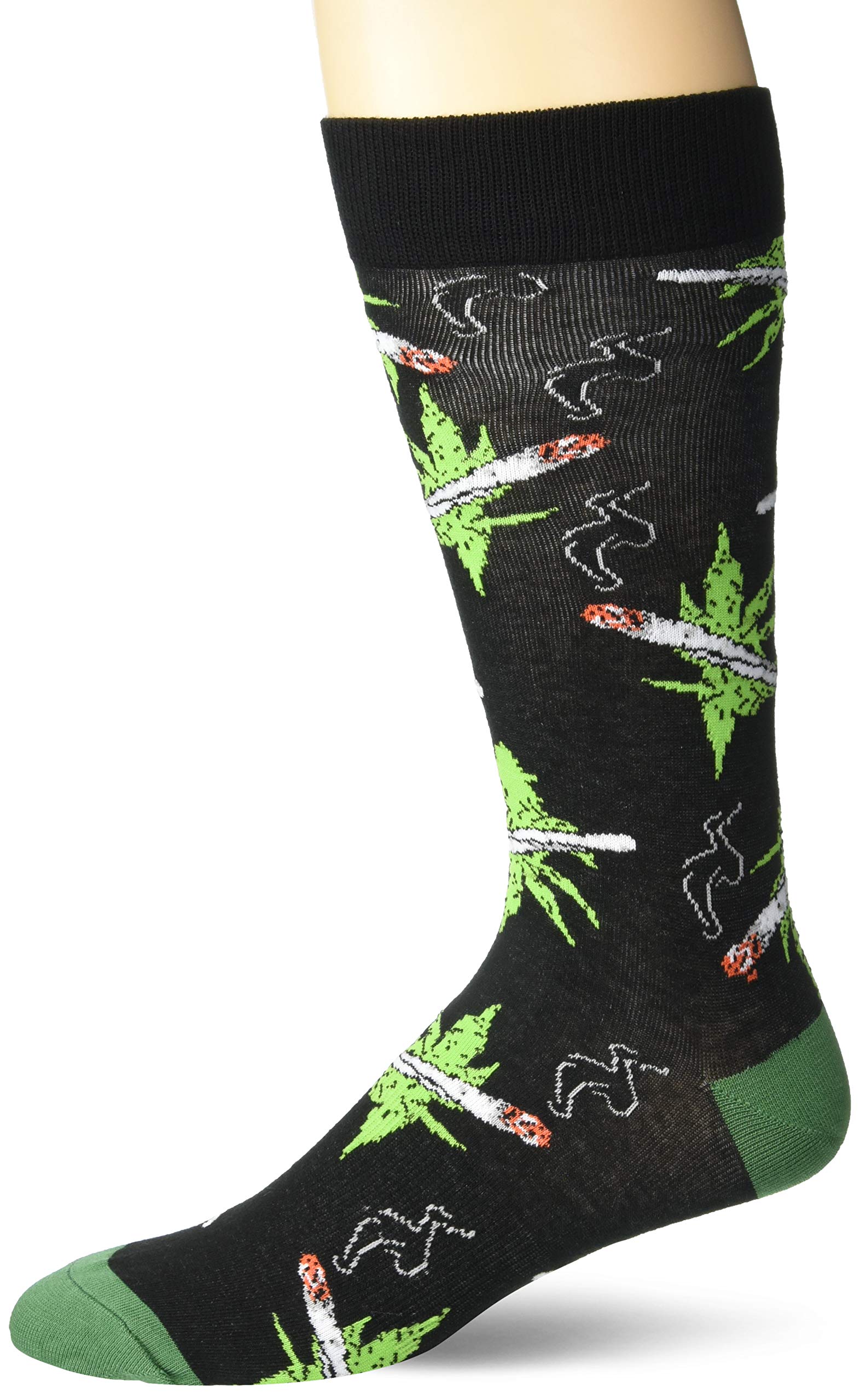 K. Bell Men's Classic Novelty Crew Socks, Flower And Jay (Black), Shoe Size: 6-12
