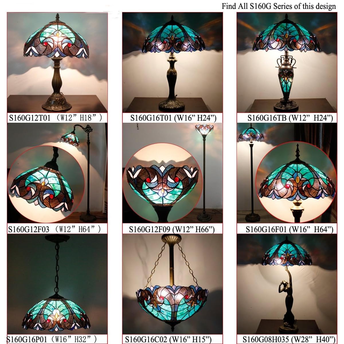 WERFACTORY Tiffany Floor Lamp Green Liaison Stained Glass Arched Lamp 12X18X64 Inches Gooseneck Adjustable Corner Standing Reading Light Decor Bedroom Living Room S160G Series