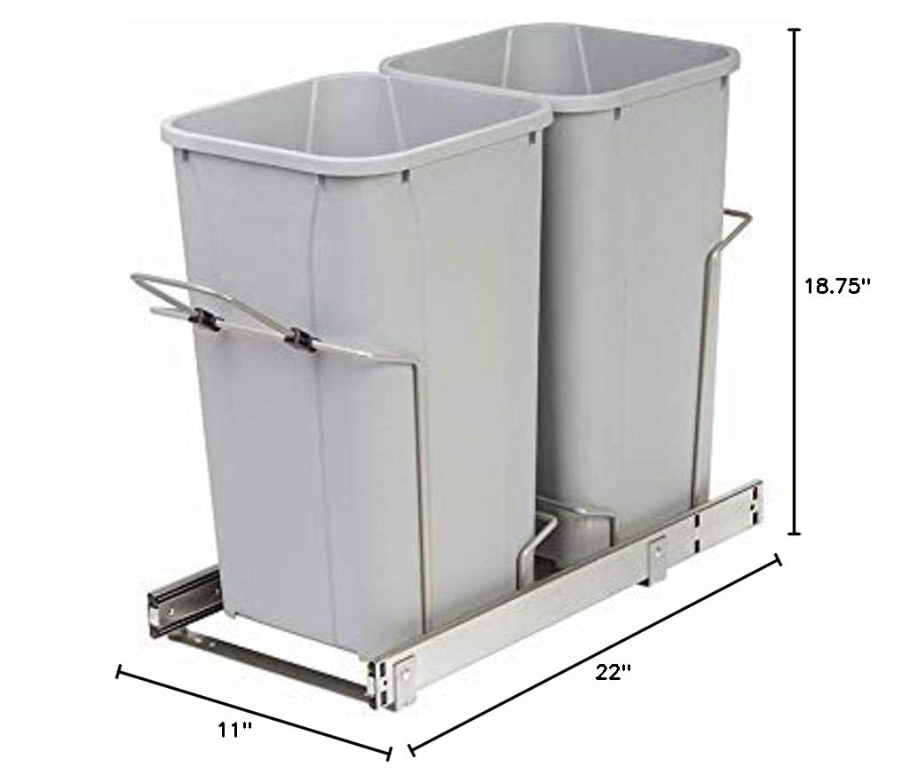 Knape & Vogt Platinum 11 in. x 22 in. x 18.75 in. 27 Qt. in-Cabinet Double Soft-Close Bottom-Mount Pull-Out Trash Can