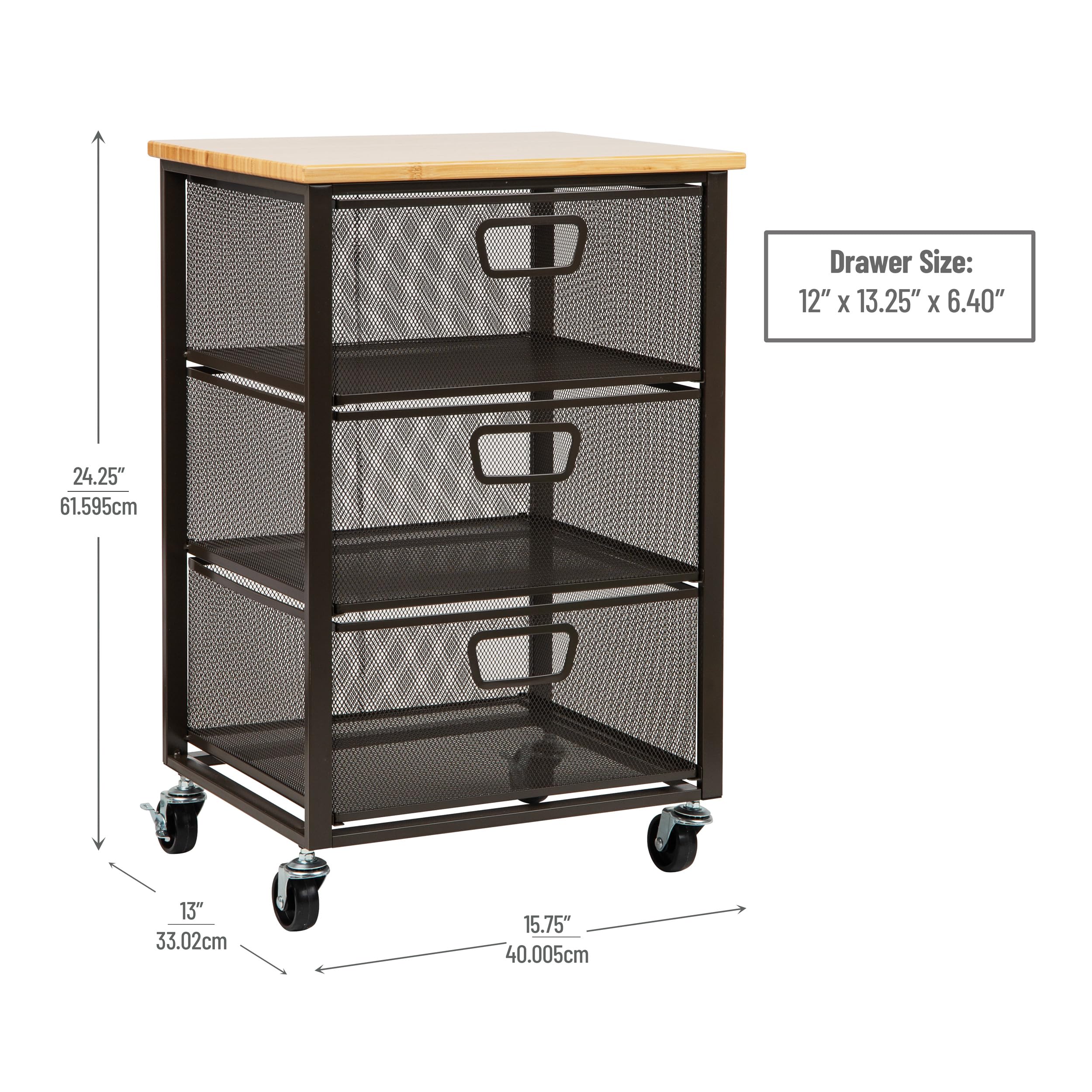 Mind Reader Rolling Storage Cart with 3 Drawers, File Storage Cart, Utility Cart, Office Cart Drawer Storage, Bathroom Storage