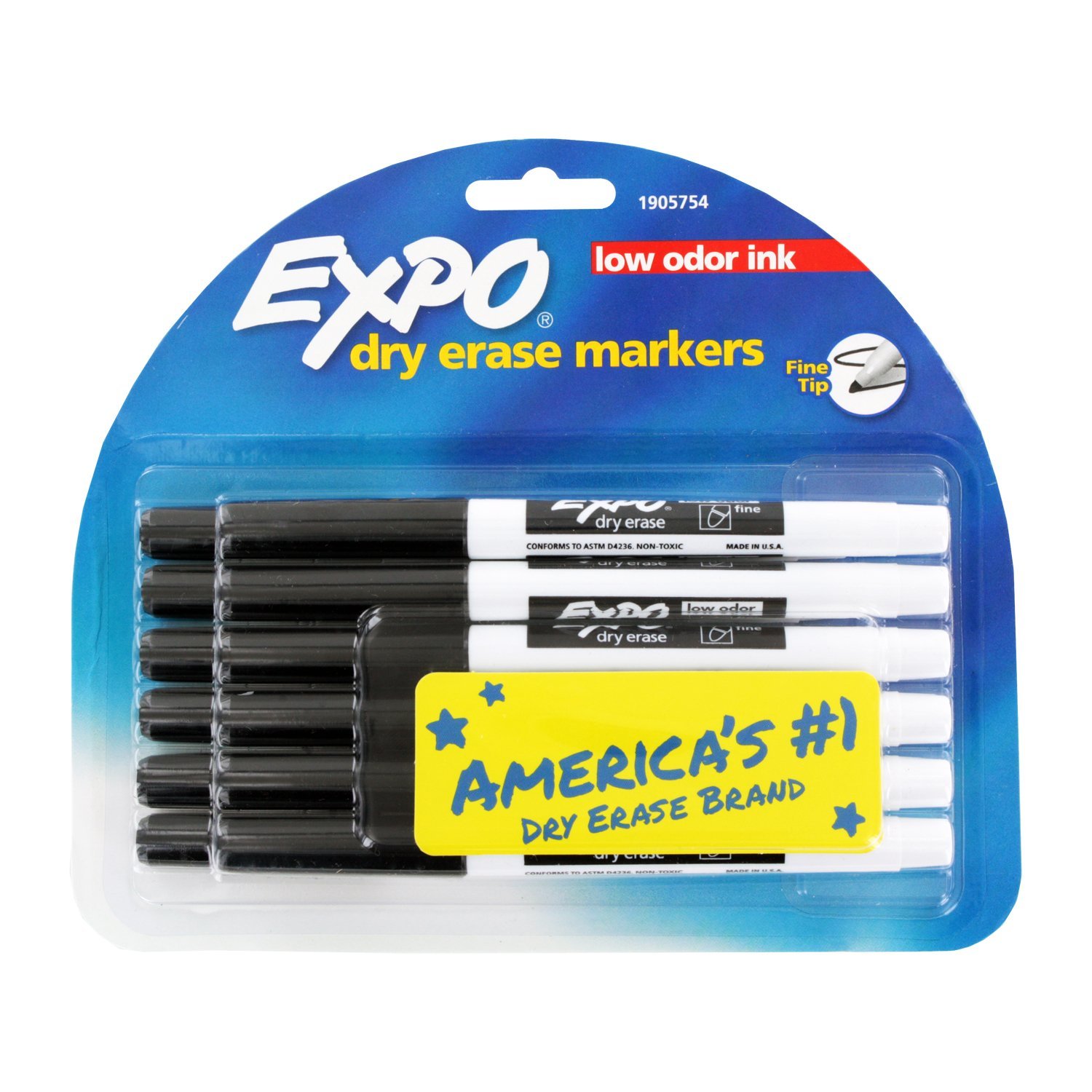 Expo Low Odor Dry Erase Markers, Fine Point, Black Ink, Pack of 12 (1905754)