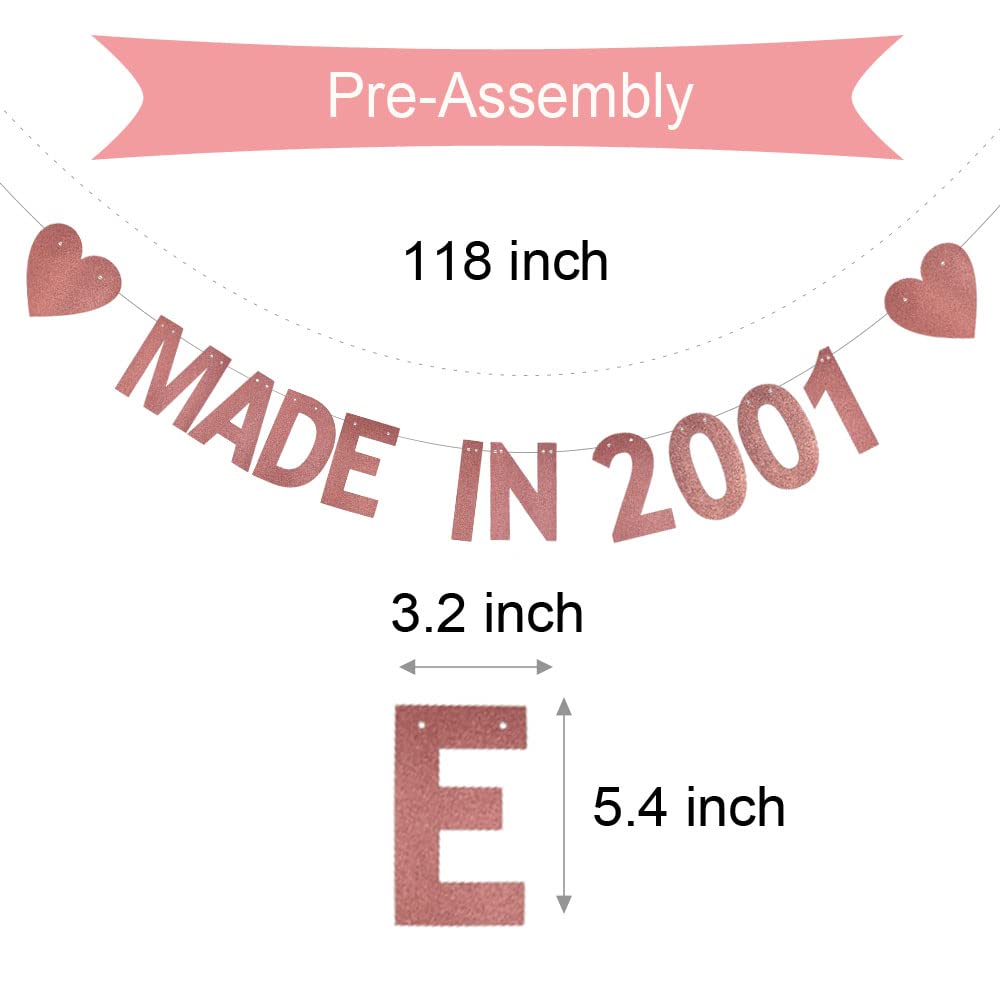 XIAOLUOLY Rose Gold Glitter Banner,Pre-Strung,Funny 21st Birthday Party Decorations Bunting Sign Backdrops,Made In 2001