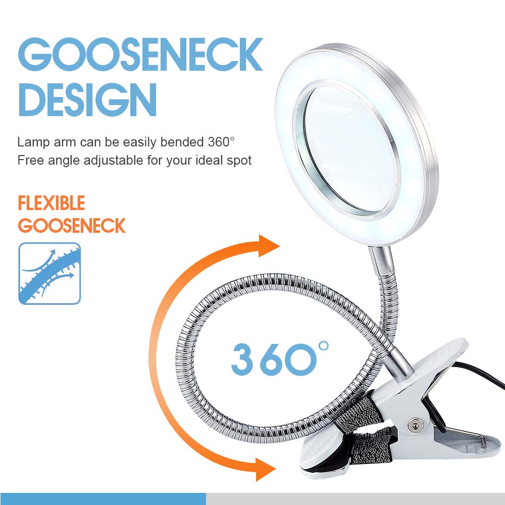 LED Magnifying Lamp with Clamp, 1.75X Magnifying Glass with Light for Desk, Sewing, Table & Easel Use Super Bright, Perfect for Reading, Hobbies, Task Crafts, Repair or Workbench, Cool White
