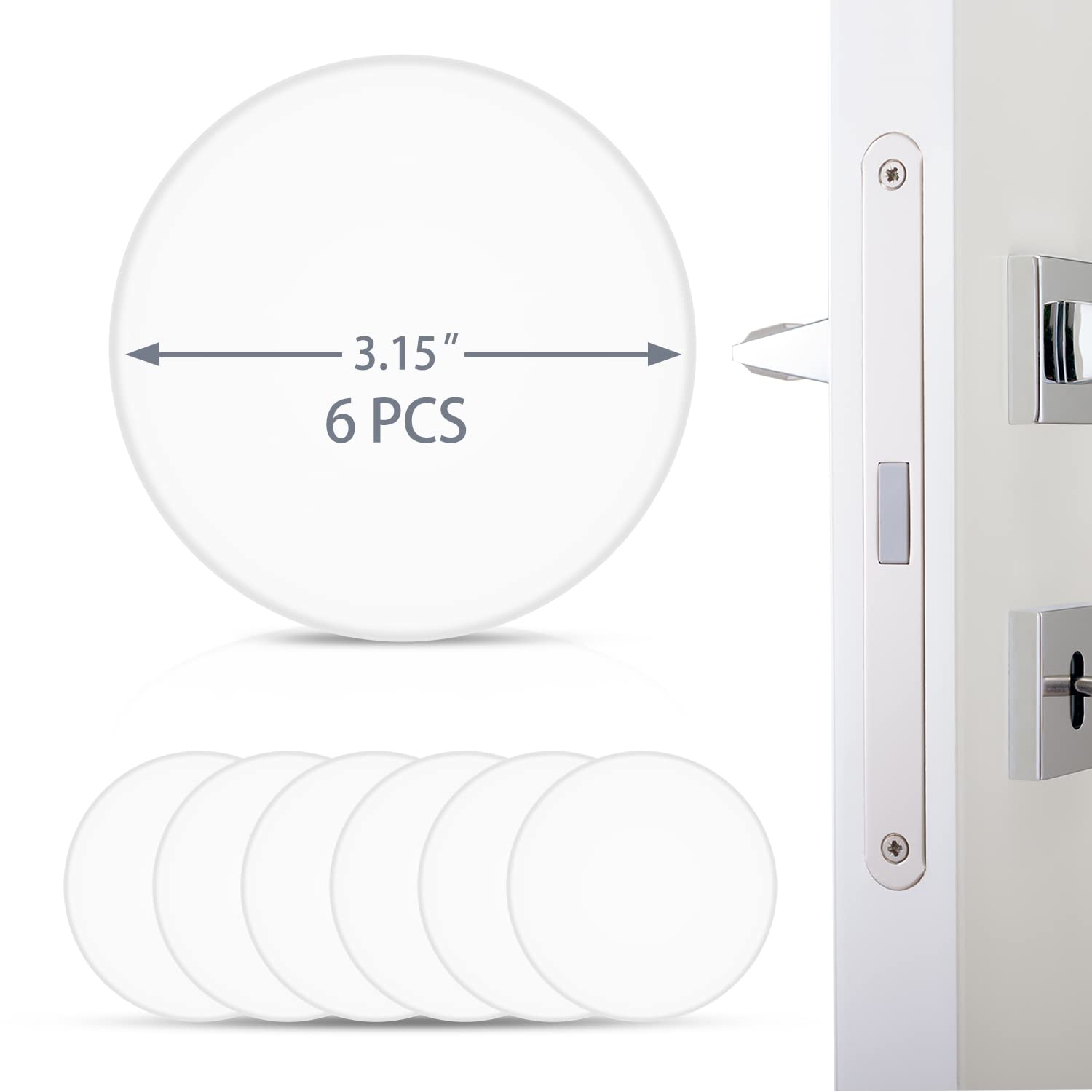 Large Door Knob Wall Protector 3.15“, 6pcs White Door Stopper Wall Protector with Strong Self Adhesive, Soft Silencer Door Bumpers for Home and Office