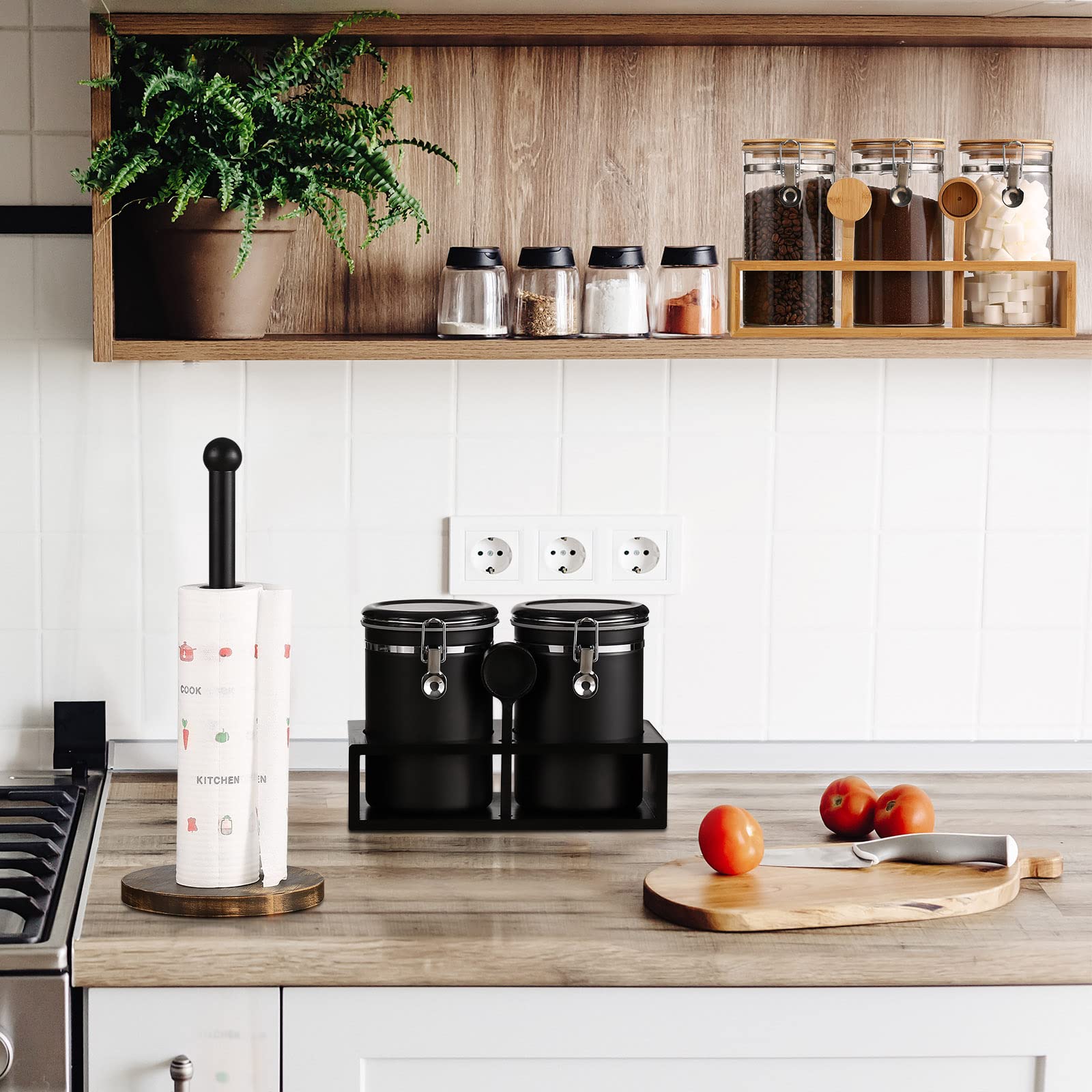 Yangbaga 304 Stainless Steel Coffee Containers with Shelf,2 x 66 FLOZ Coffee Bean Storage with Airtight Locking Clamp and Spoon, Large Capacity Food Storage Jar for Kitchen