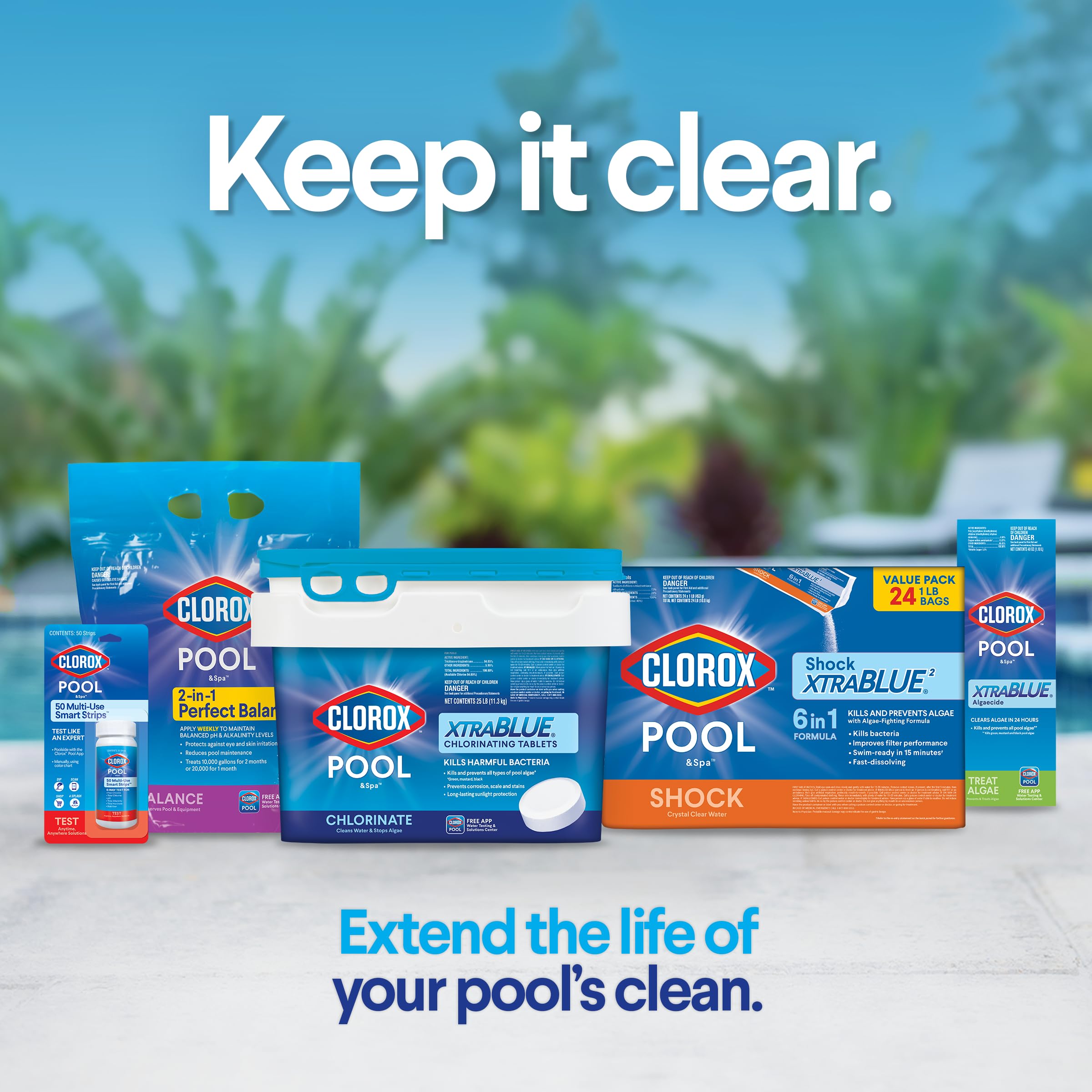 CLOROX Pool&Spa XtraBlue 3-Inch Long Lasting Chlorinating Tablets, 5-Pound Chlorine