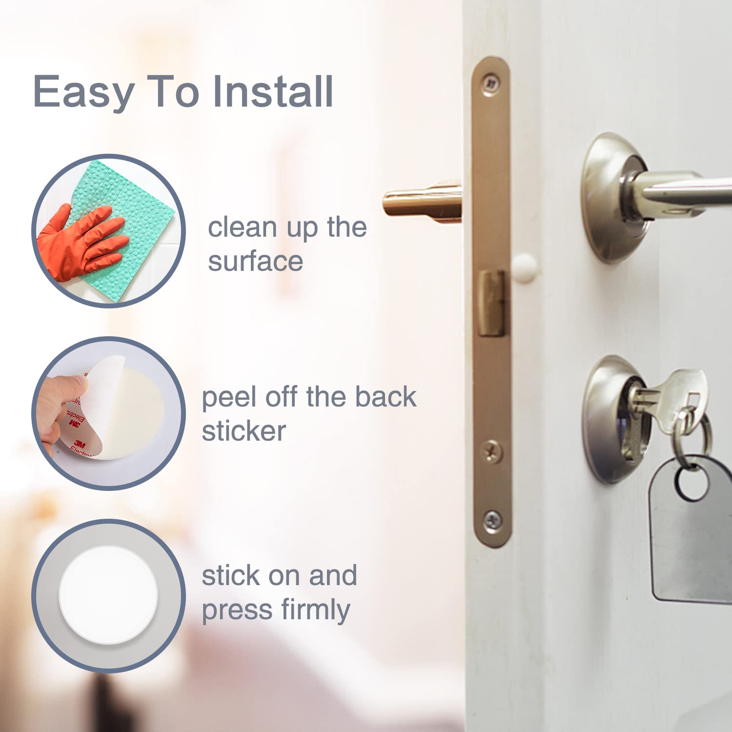 Large Door Knob Wall Protector 3.15“, 6pcs White Door Stopper Wall Protector with Strong Self Adhesive, Soft Silencer Door Bumpers for Home and Office