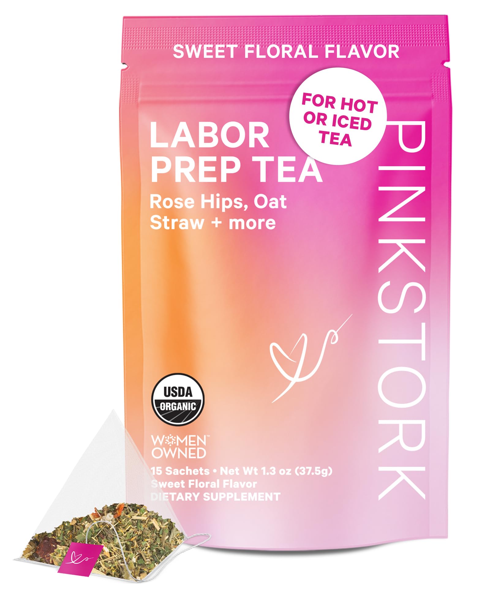 Pink Stork Labor Prep Tea: Sweet Floral - Red Raspberry Leaf Tea for Pregnancy & Postpartum - All Organic Delivery Essentials- For 3rd & 4th Trimester - Pregnancy Must Haves - Women-Owned - 30 Cups