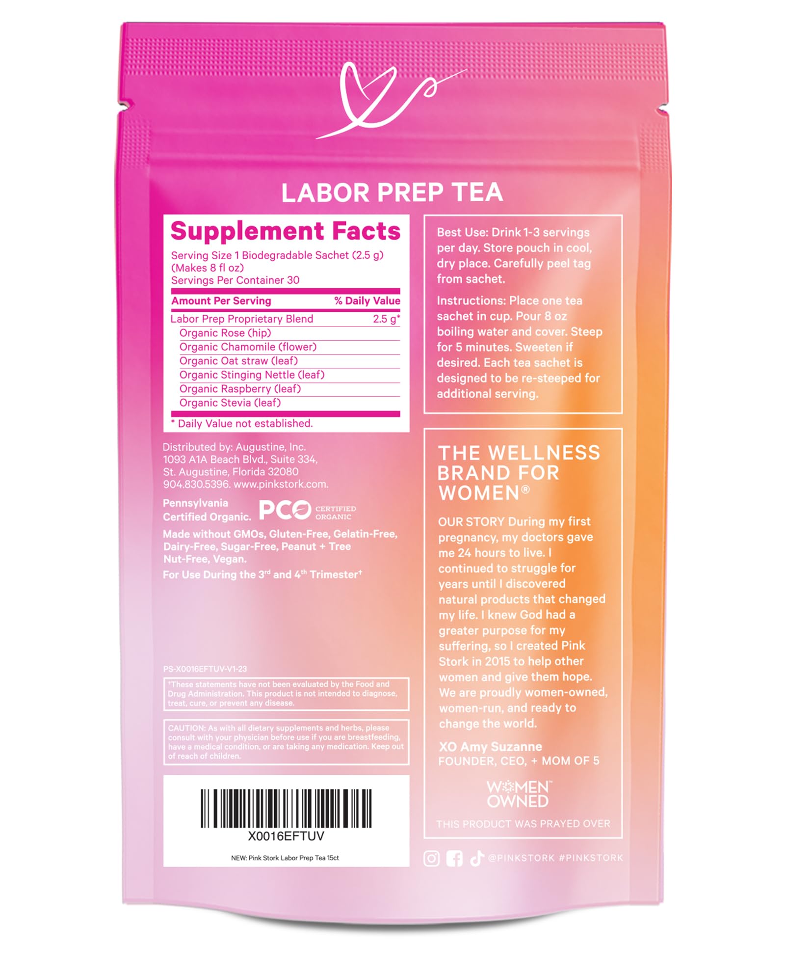 Pink Stork Labor Prep Tea: Sweet Floral - Red Raspberry Leaf Tea for Pregnancy & Postpartum - All Organic Delivery Essentials- For 3rd & 4th Trimester - Pregnancy Must Haves - Women-Owned - 30 Cups