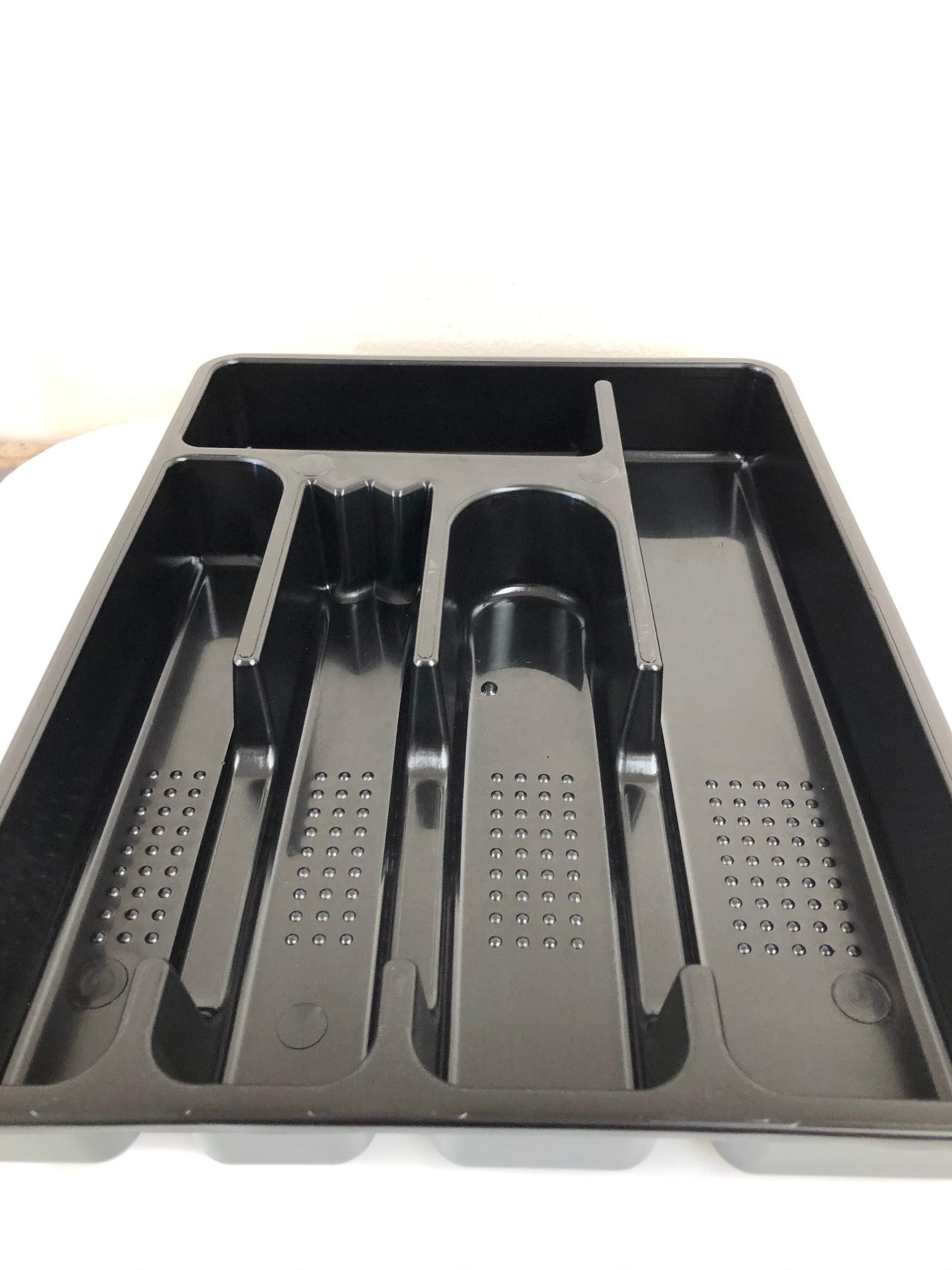 he-home essentials Flatware Tray+lid-Closes Tightly-Silverware Drawer Utensils Organizer with Cover-Cutlery Plastic Tray with Cover lid-Black