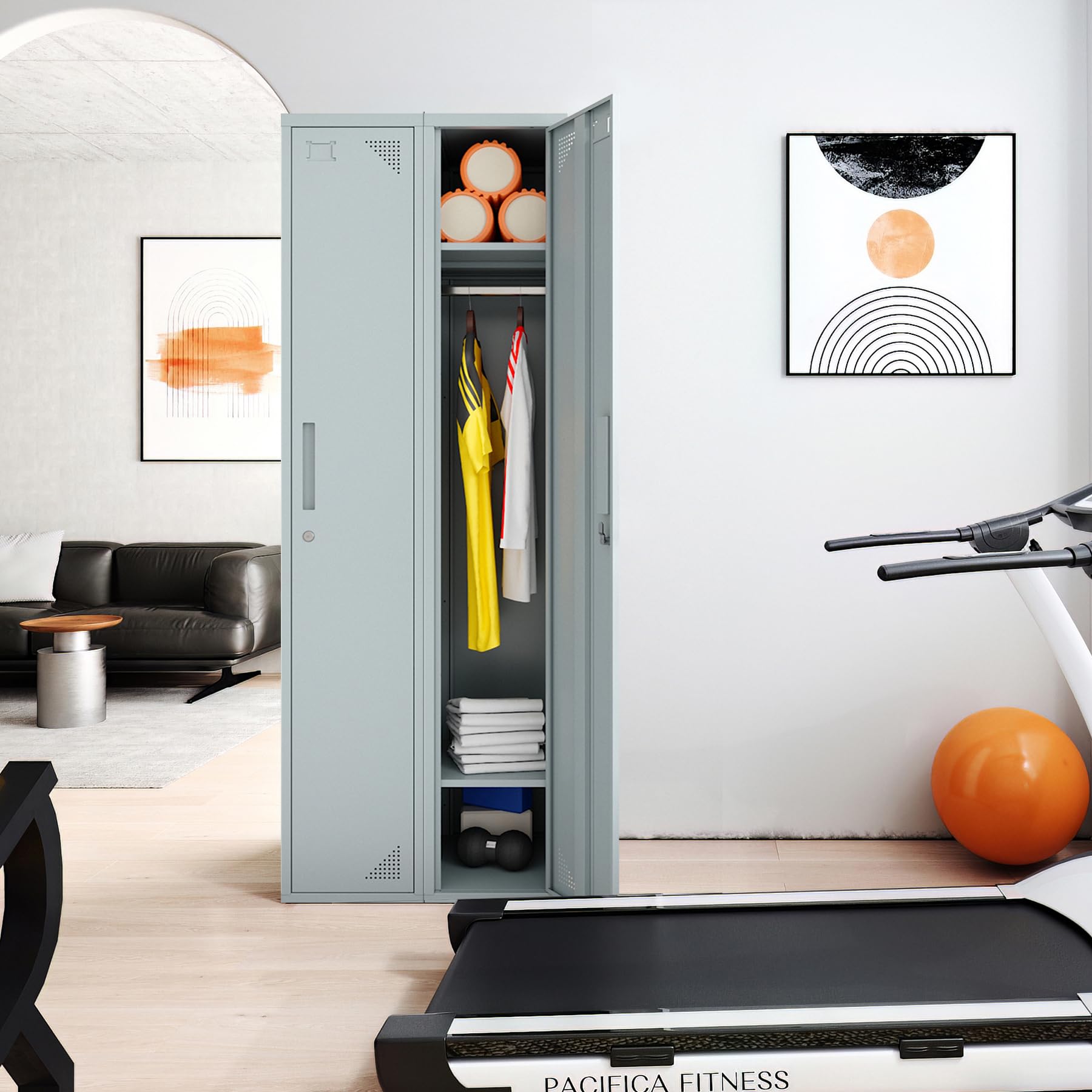 BYNSOE Metal Locker 1 Doors 71" Employees Locker Storage Cabinet Locker School Hospital Gym Locker Requires Assembly (Grey, 1 Door)