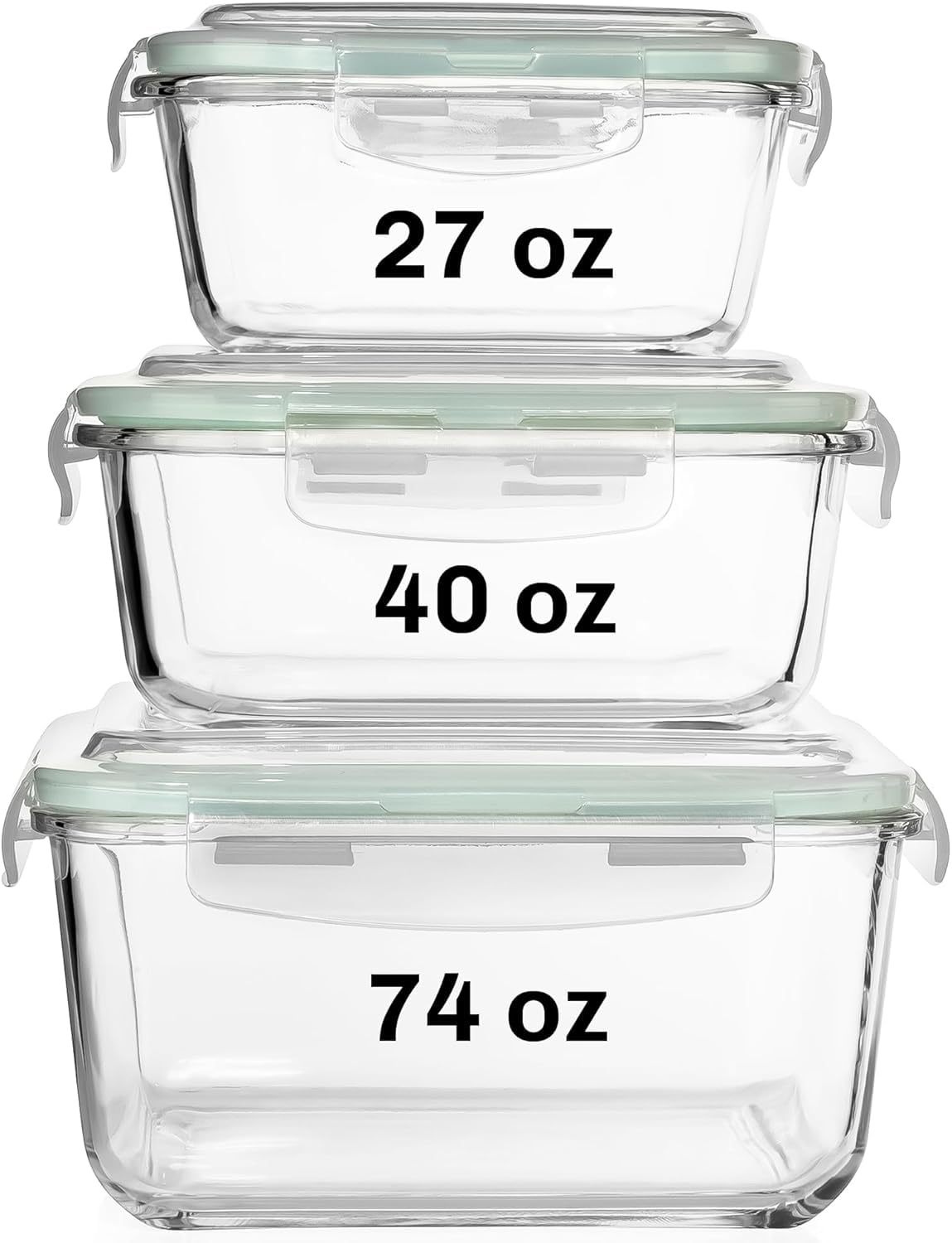 Extra Large Glass Food Storage Containers with Airtight Lid 6 Pc [3 containers with lids] Microwave/Oven/Freezer & Dishwasher Safe. BPA/PVC Free X-Large/Large/Medium Size Reusable Square container set