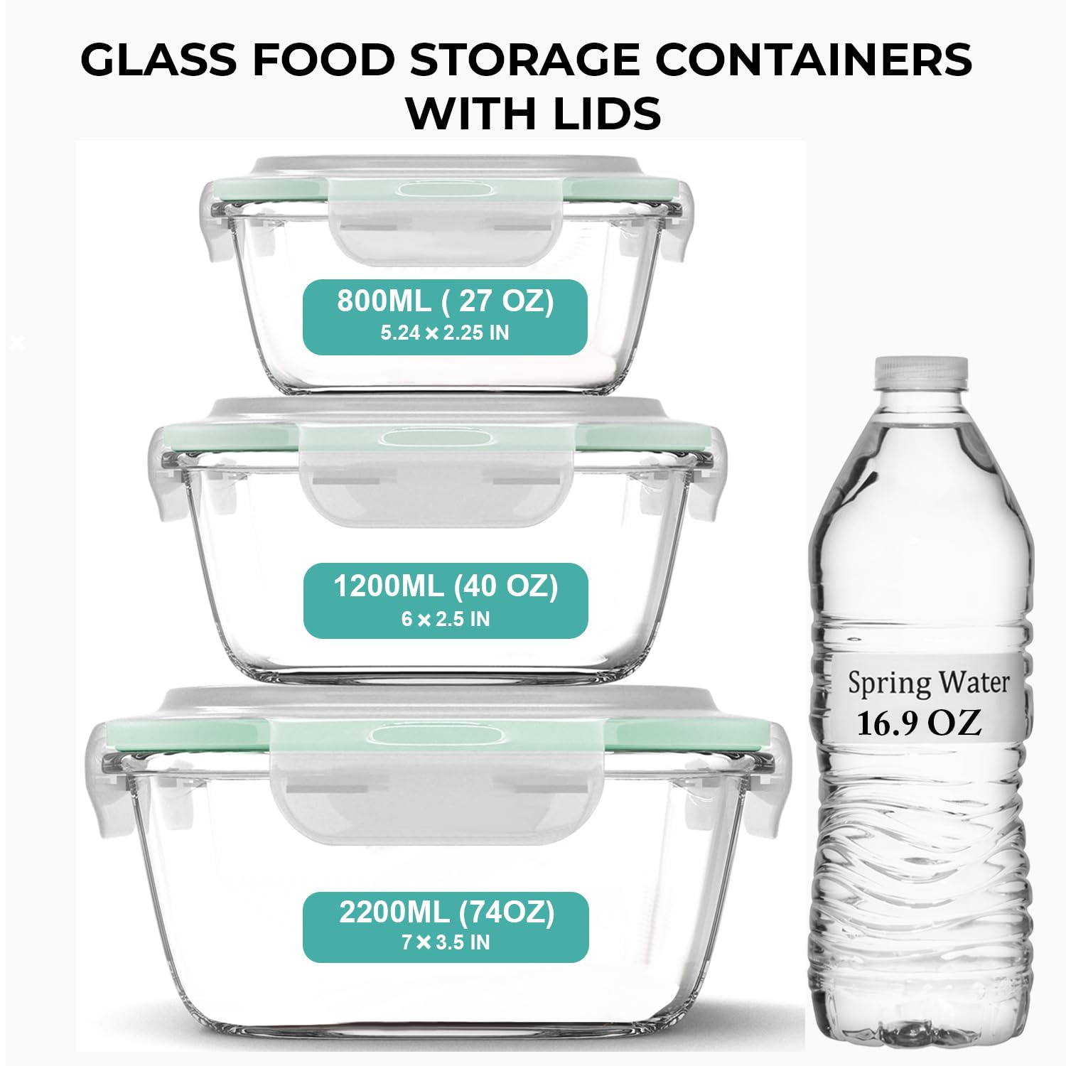 Extra Large Glass Food Storage Containers with Airtight Lid 6 Pc [3 containers with lids] Microwave/Oven/Freezer & Dishwasher Safe. BPA/PVC Free X-Large/Large/Medium Size Reusable Square container set
