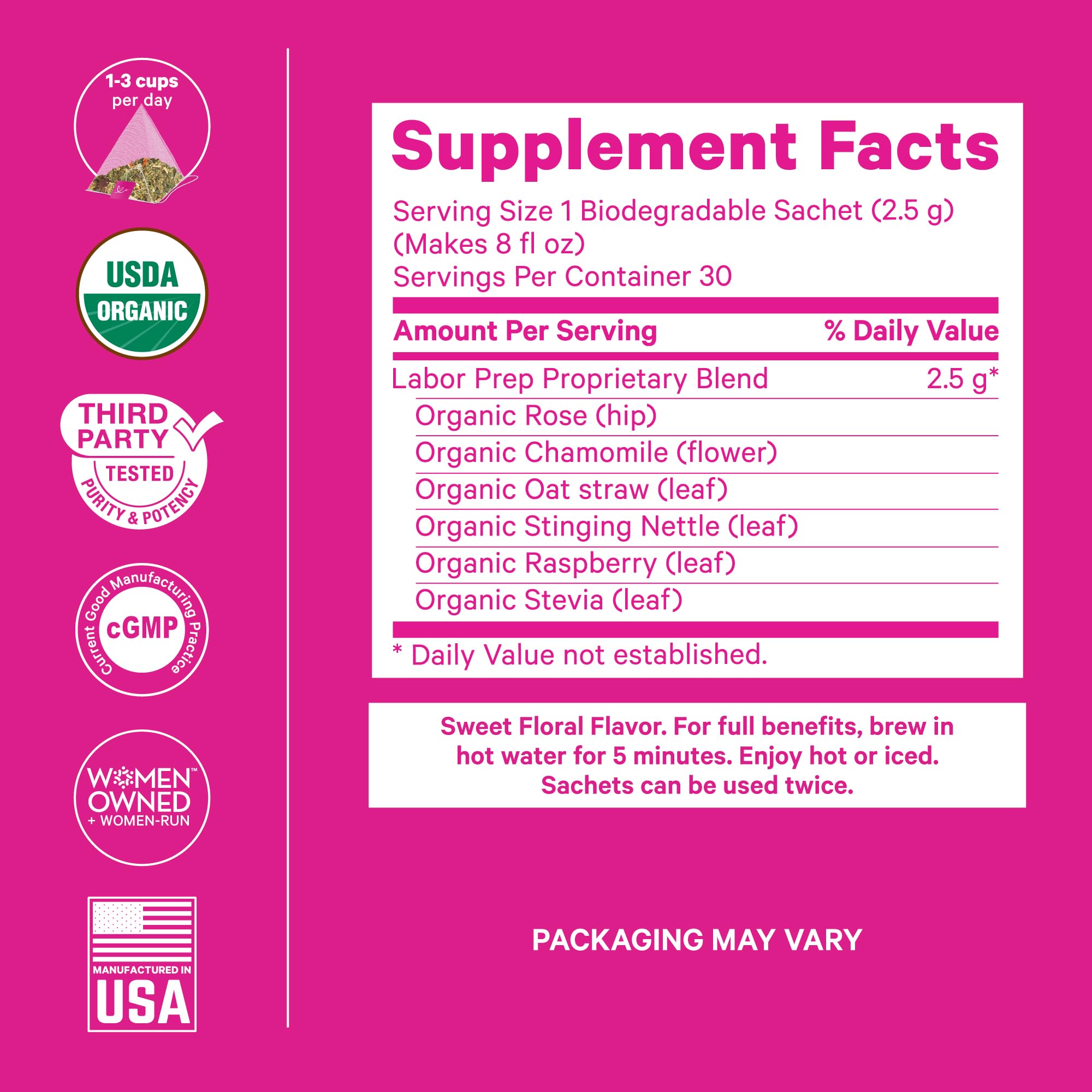 Pink Stork Labor Prep Tea: Sweet Floral - Red Raspberry Leaf Tea for Pregnancy & Postpartum - All Organic Delivery Essentials- For 3rd & 4th Trimester - Pregnancy Must Haves - Women-Owned - 30 Cups
