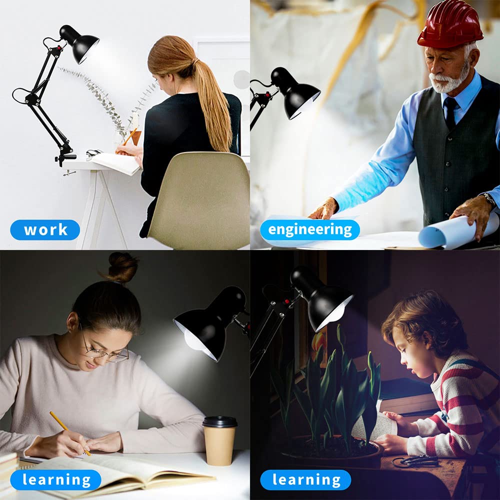 Desk Lamp,Swing Arm Desk Lamp with Clamp,Eye-Caring Reading Light,LED Bulb,79 Inch Cord,for Reading,Craft,Home,Office (Black)