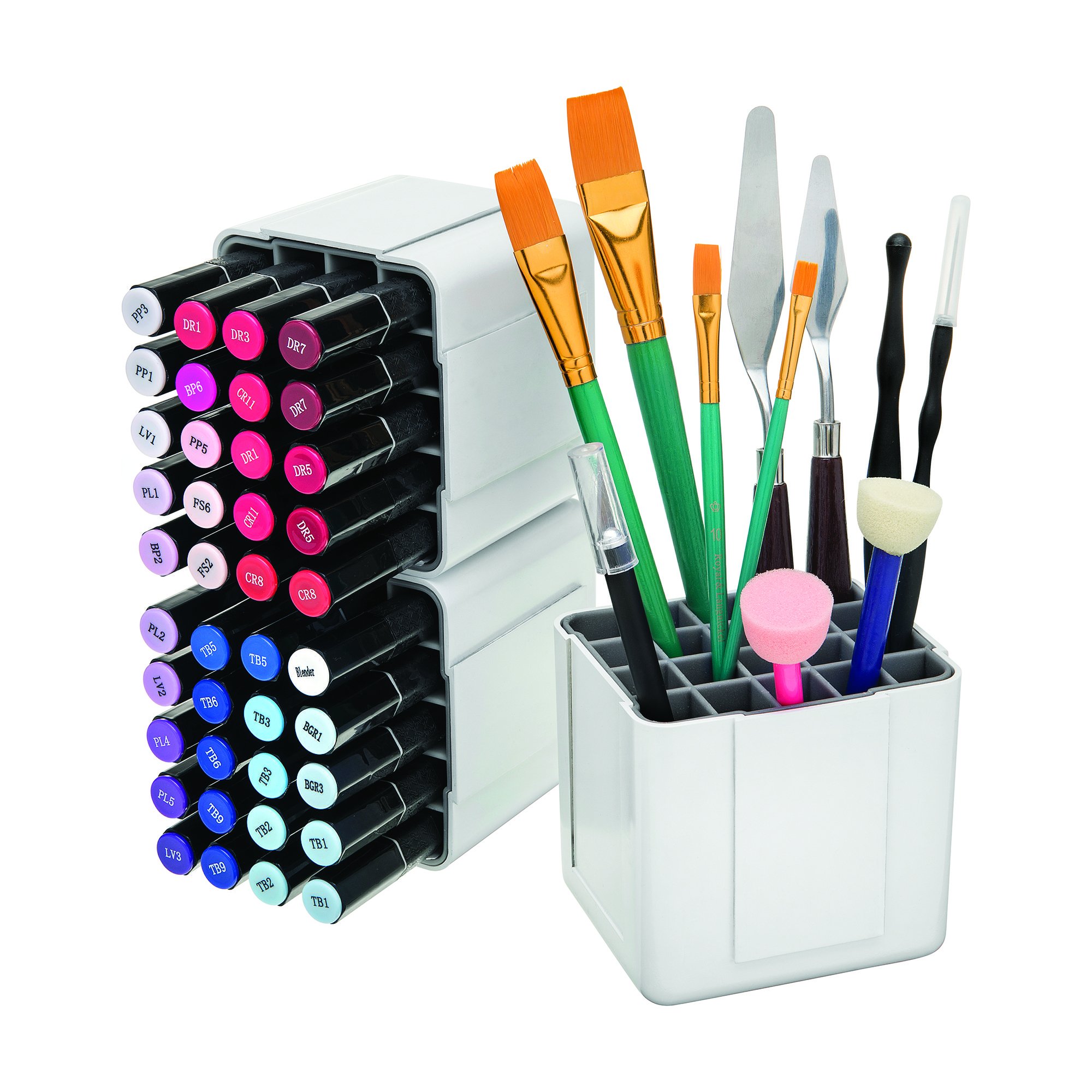 Deflecto Interlocking Marker Organizer, Desk and Craft Organizer, Stores up to 20 Markers, White, 4 1/4"W x 4"H x 4 3/8"D (29123CR)