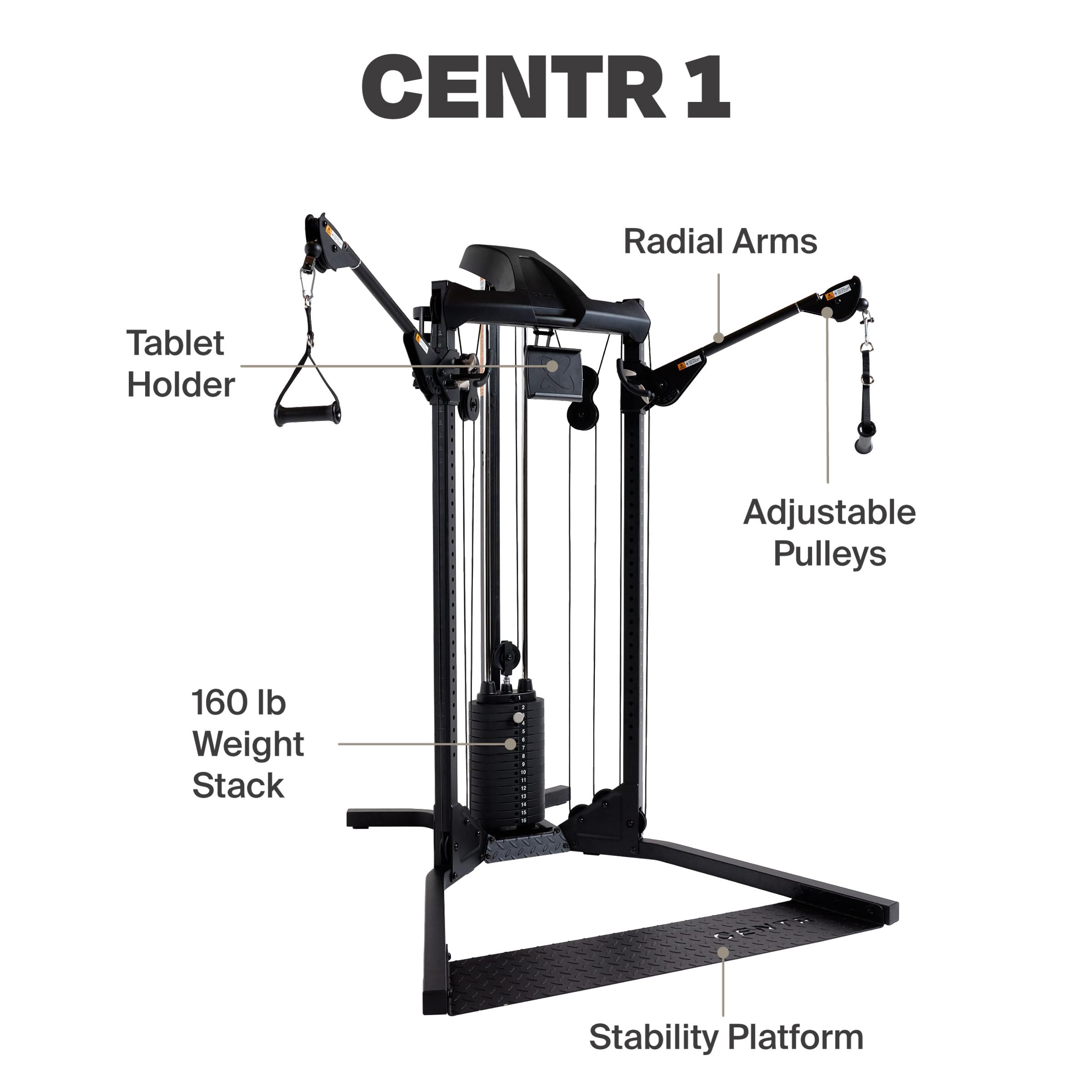 Centr 1 Home Gym Functional Trainer - Compact Cable Machine with 160 lb Weight Stack for Strength Training - 33 Adjustable Pulley Positions & 165 Exercise Options - Full Body Workout Equipment