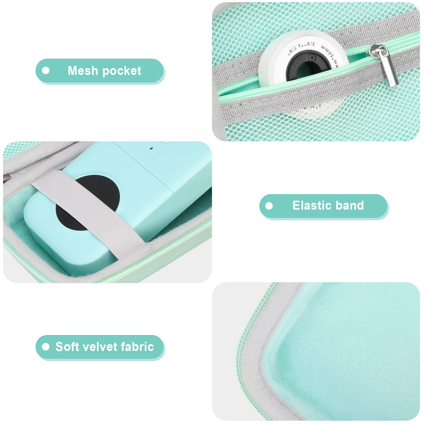 Canboc Hard Case for Phomemo D30 D35/Memoking D30/NIIMBOT D11 Label Maker, Portable Thermal Bluetooth Mini Label Printer Storage Bag, Mesh Bag fit Label Paper Tape Cable, Mint Green