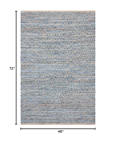 SAFAVIEH Cape Cod Collection Accent Rug - 4' x 6', Natural & Blue, Handmade Flat Weave Coastal Braided Jute, Ideal for High Traffic Areas in Entryway, Living Room, Bedroom (CAP351A)