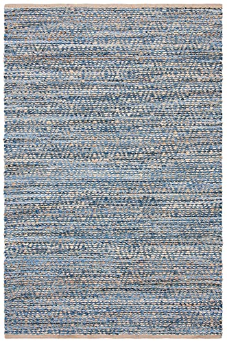 SAFAVIEH Cape Cod Collection Accent Rug - 4' x 6', Natural & Blue, Handmade Flat Weave Coastal Braided Jute, Ideal for High Traffic Areas in Entryway, Living Room, Bedroom (CAP351A)