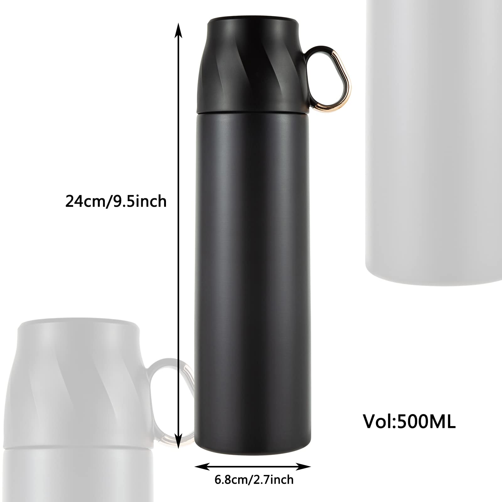 Sonncson Stainless Steel Insulated Water Bottle,Vacuum Thermoses Cup with Handle & Leakproof Lid,Double Walled Flask Coffee Cup Keep Hot & Cold 12 Hours,Sport Travel Mug BPA Free 17oz (Black)