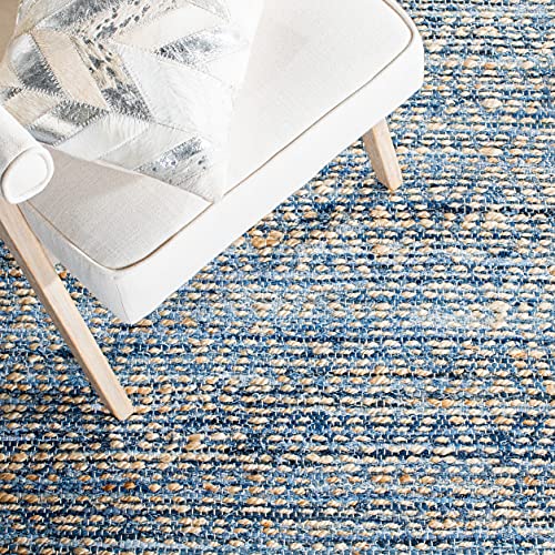 SAFAVIEH Cape Cod Collection Accent Rug - 4' x 6', Natural & Blue, Handmade Flat Weave Coastal Braided Jute, Ideal for High Traffic Areas in Entryway, Living Room, Bedroom (CAP351A)