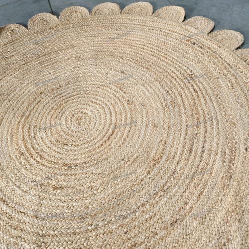 Generic 4X4, 5X5, 6X6,Feet Natural Jute Scallop Round Rug, Floor Scalloped Edge Rug Braided Boho Eco Large Circular Handmade Area Rugs (Natural, 5X5 Ft Round Rug)
